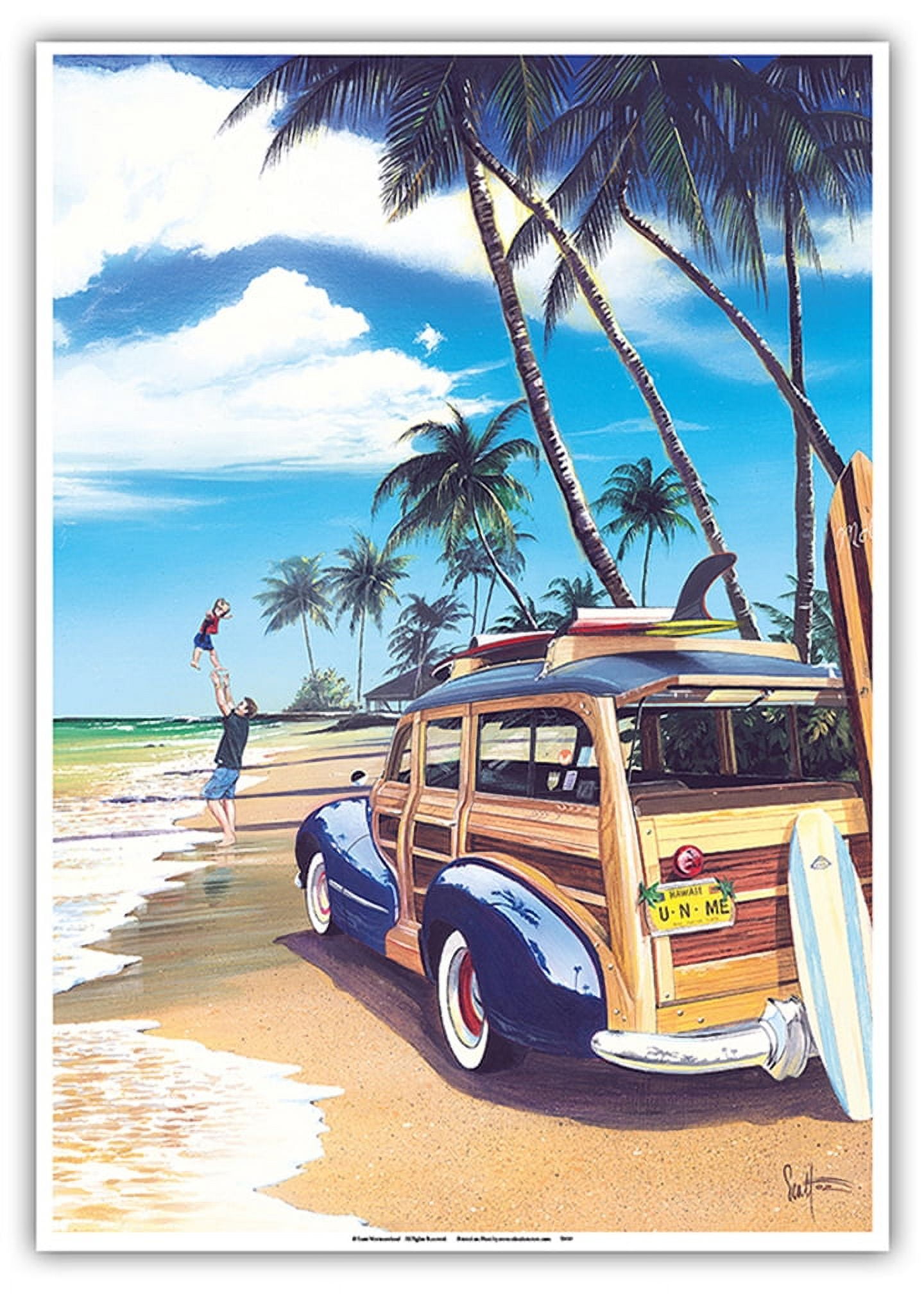 U-n-Me - Retro Woodie on Beach with Surfboards - From an Original Color ...