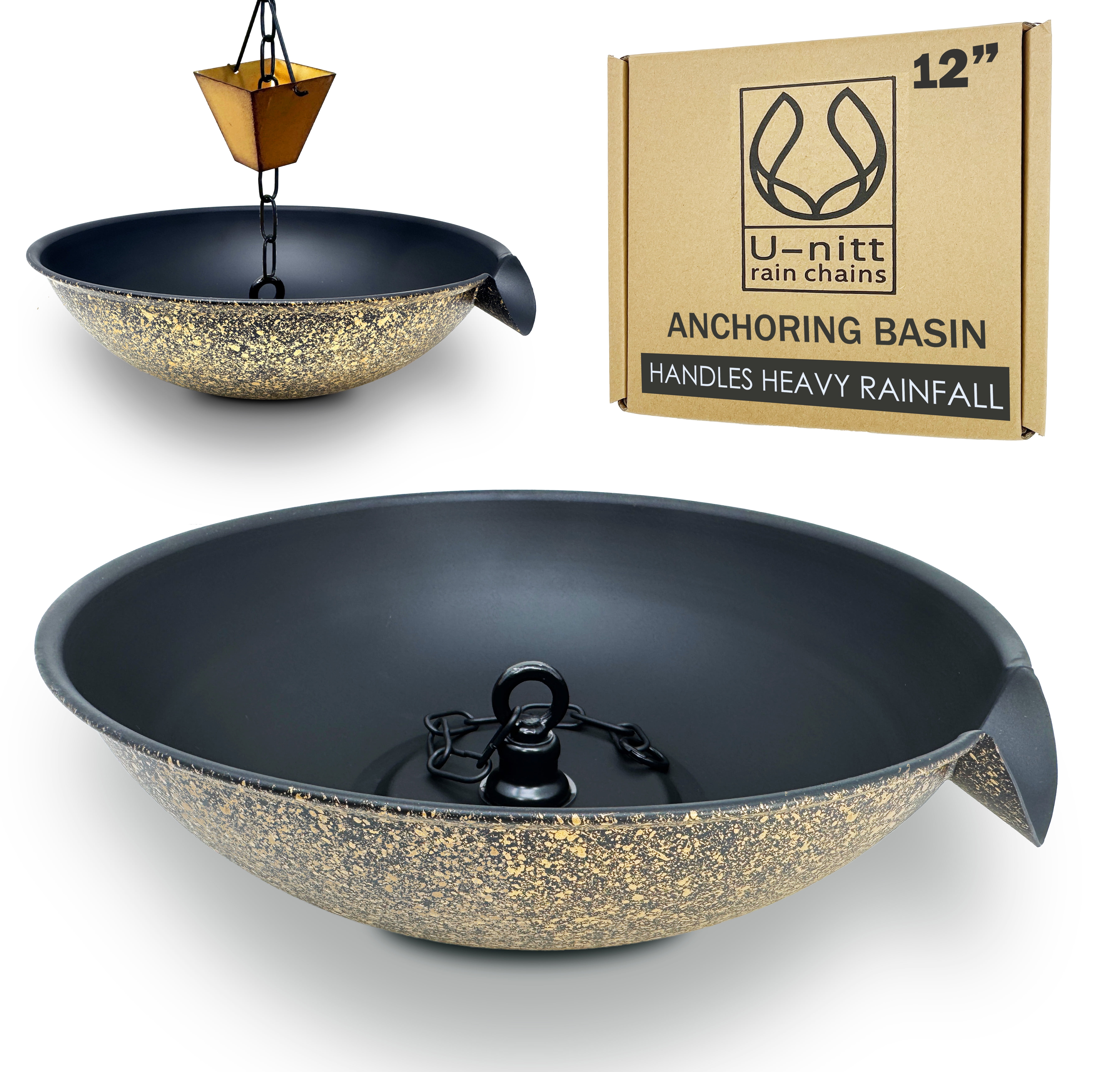 U-nitt 12" Anchoring Basin/Bowl/Dish for Gutter Rain Chain, Spill Bowl ...