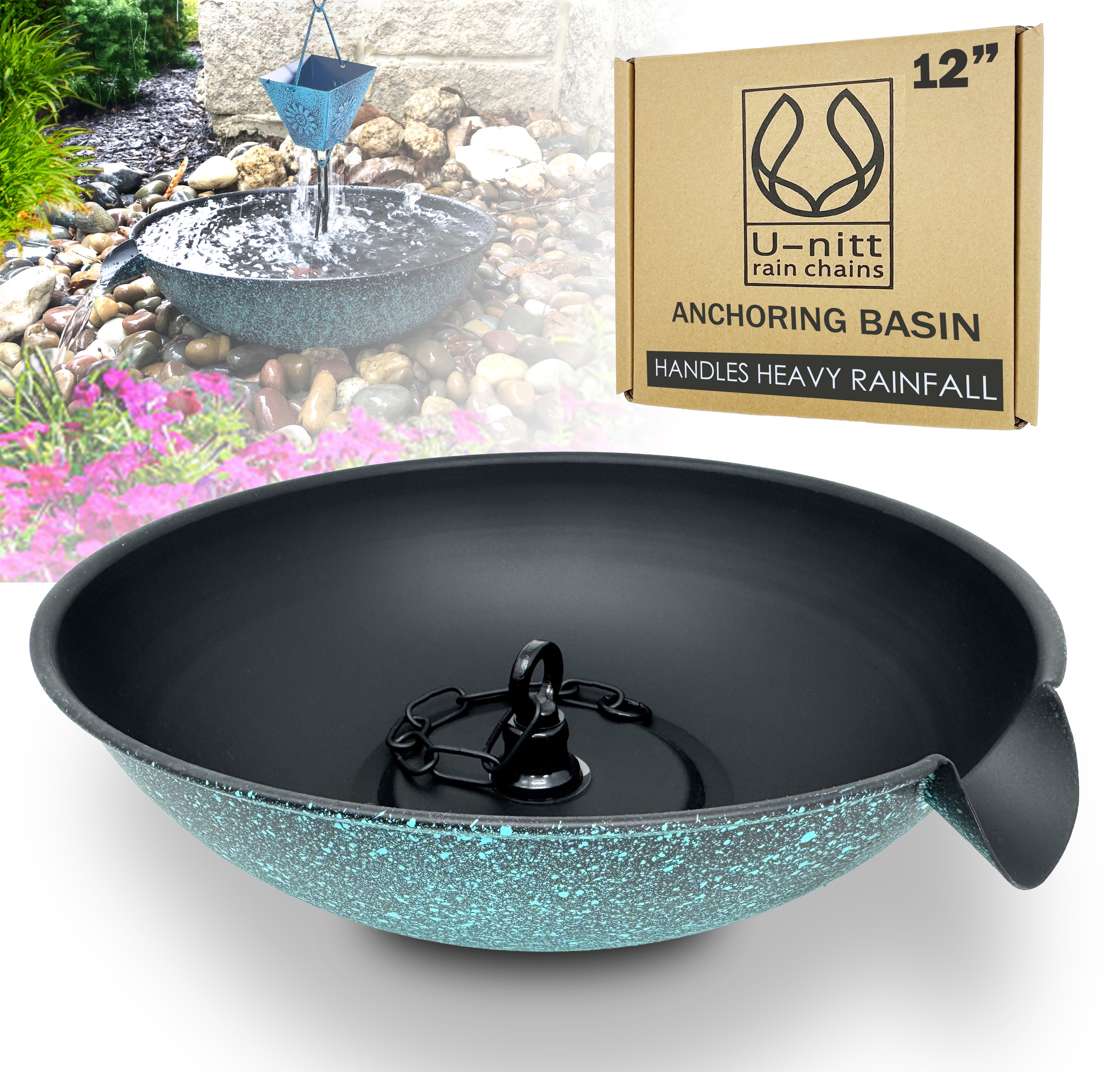 U-nitt 12" Anchoring Basin/Bowl/Dish for Gutter Rain Chain, Spill Bowl ...