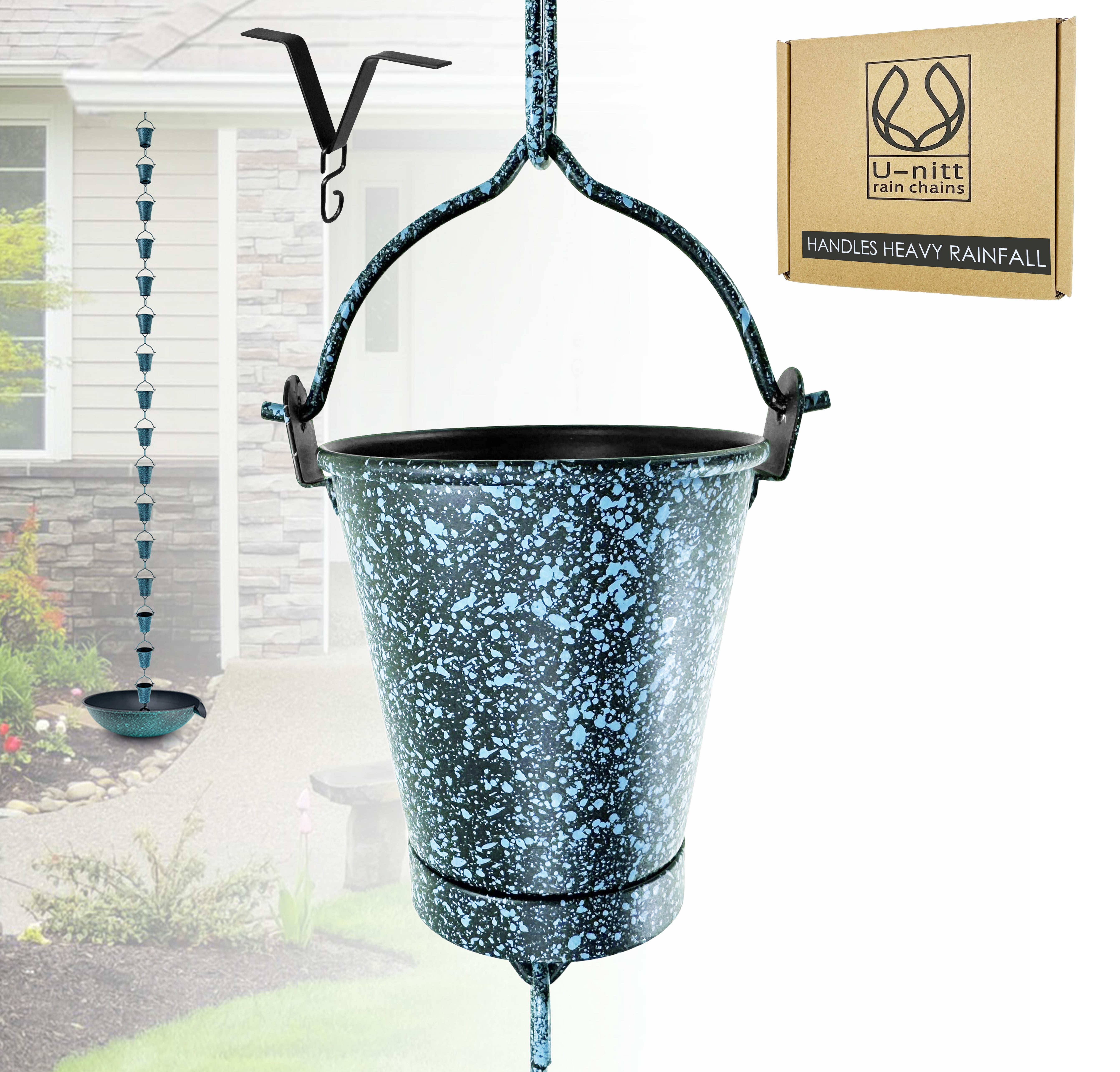 U-nitt Rain Chains, Roof Gutter Downspout Channel, Rainwater Catcher ...