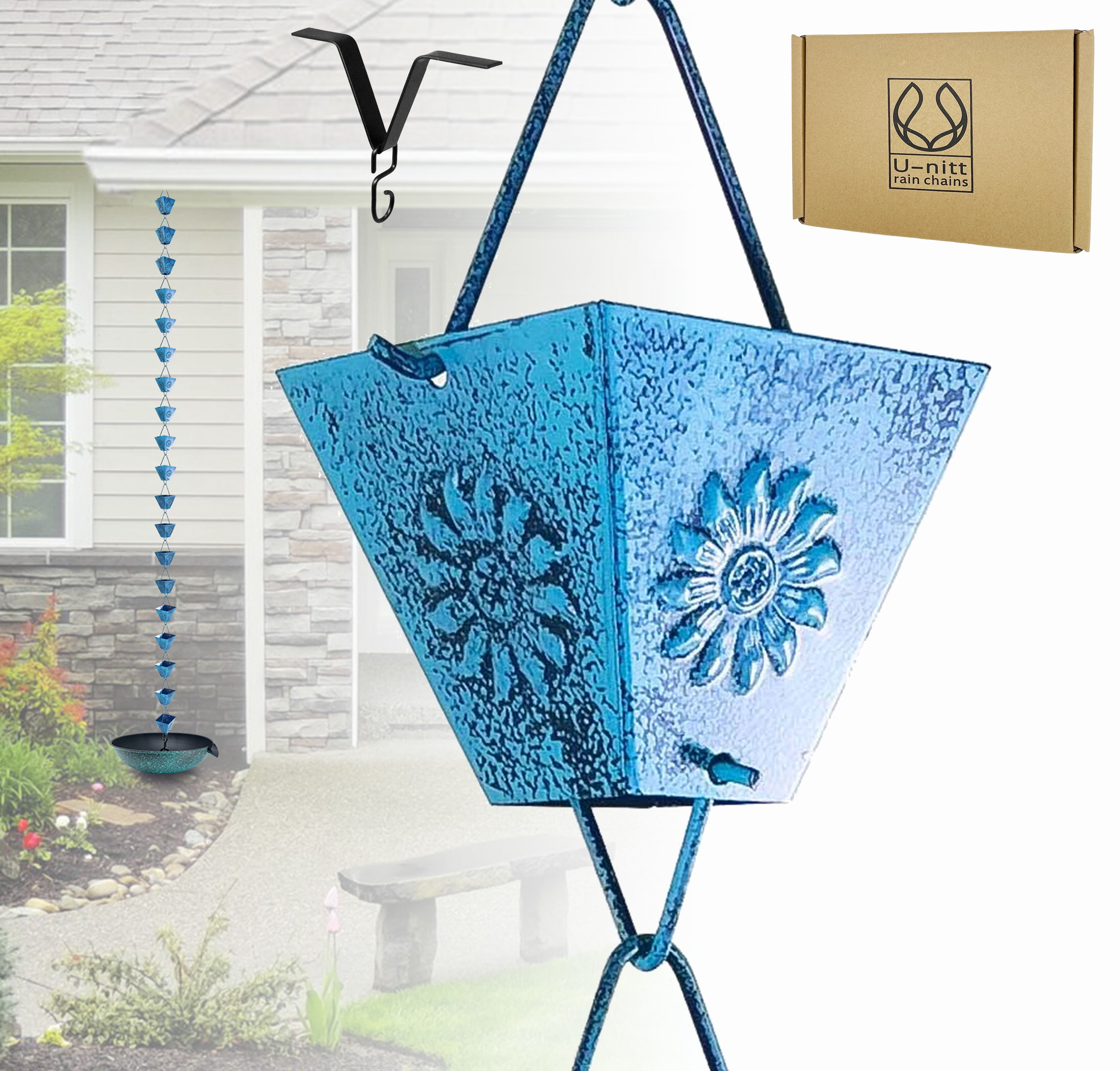 U-nitt Rain Chains, Roof Gutter Downspout Channel, Rainwater Catcher ...