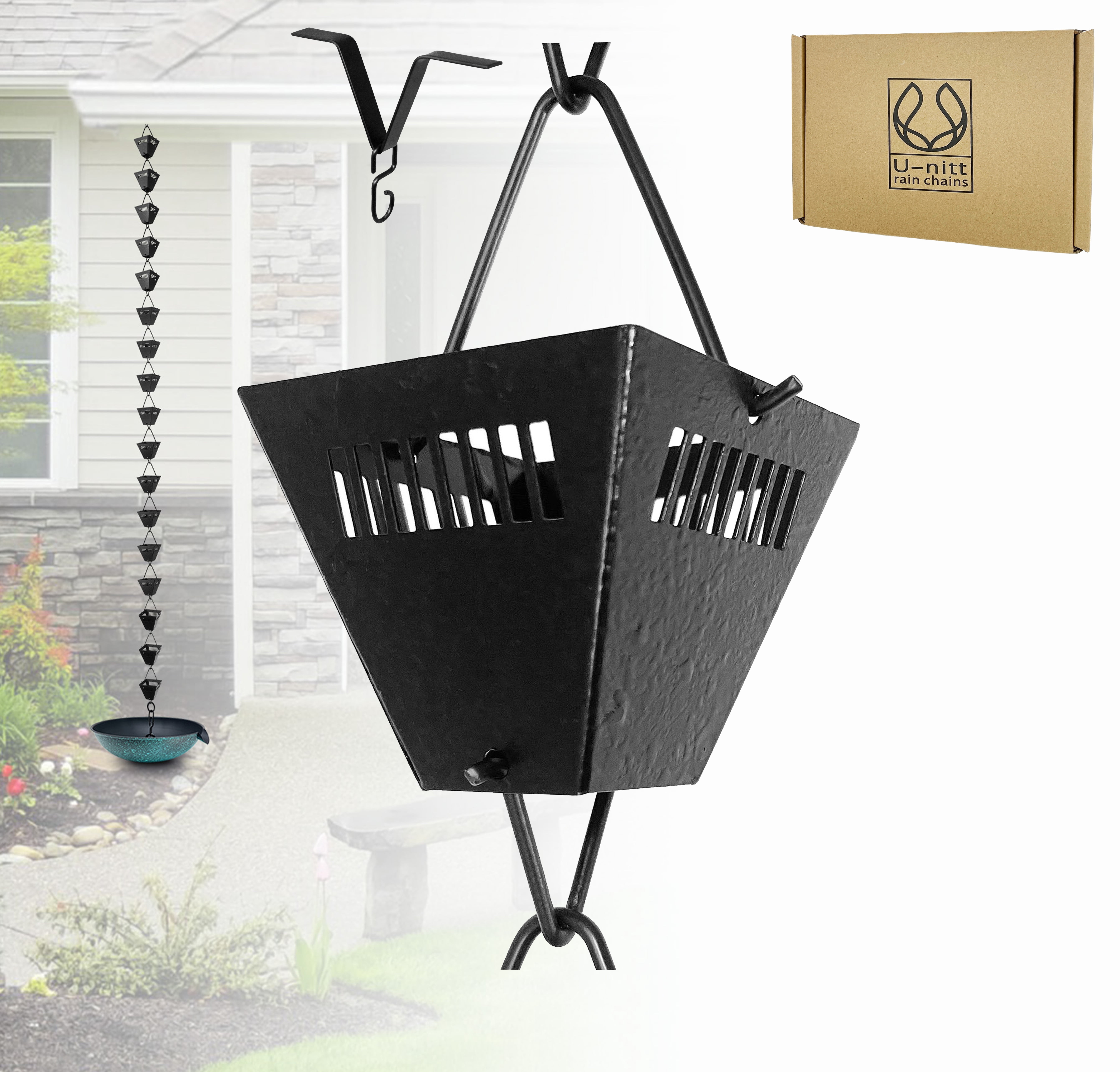 U-nitt Rain Chains, Roof Gutter Downspout Channel, Rainwater Catcher ...