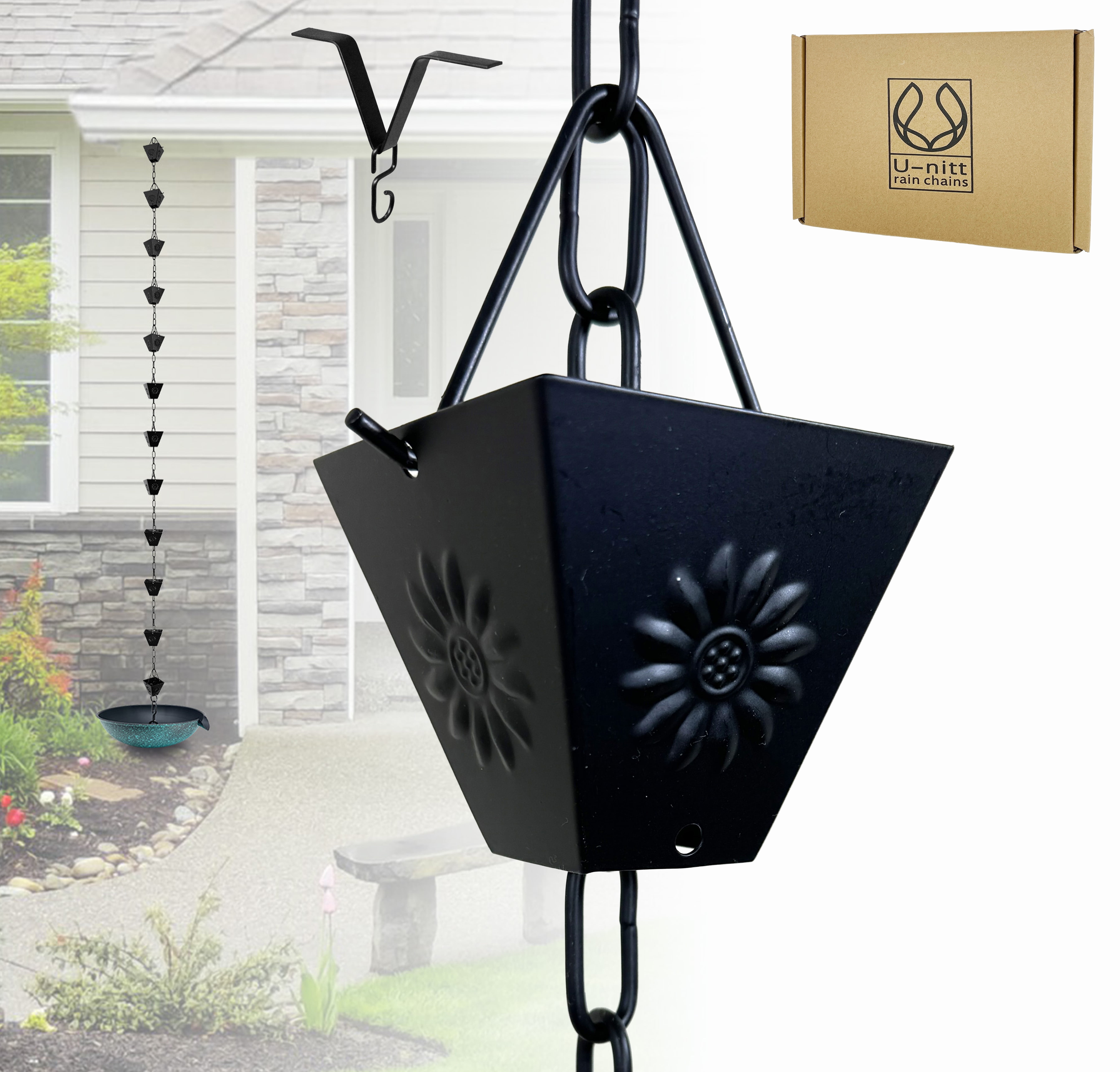 U-nitt Rain Chains, Roof Gutter Downspout Channel, Rainwater Catcher ...