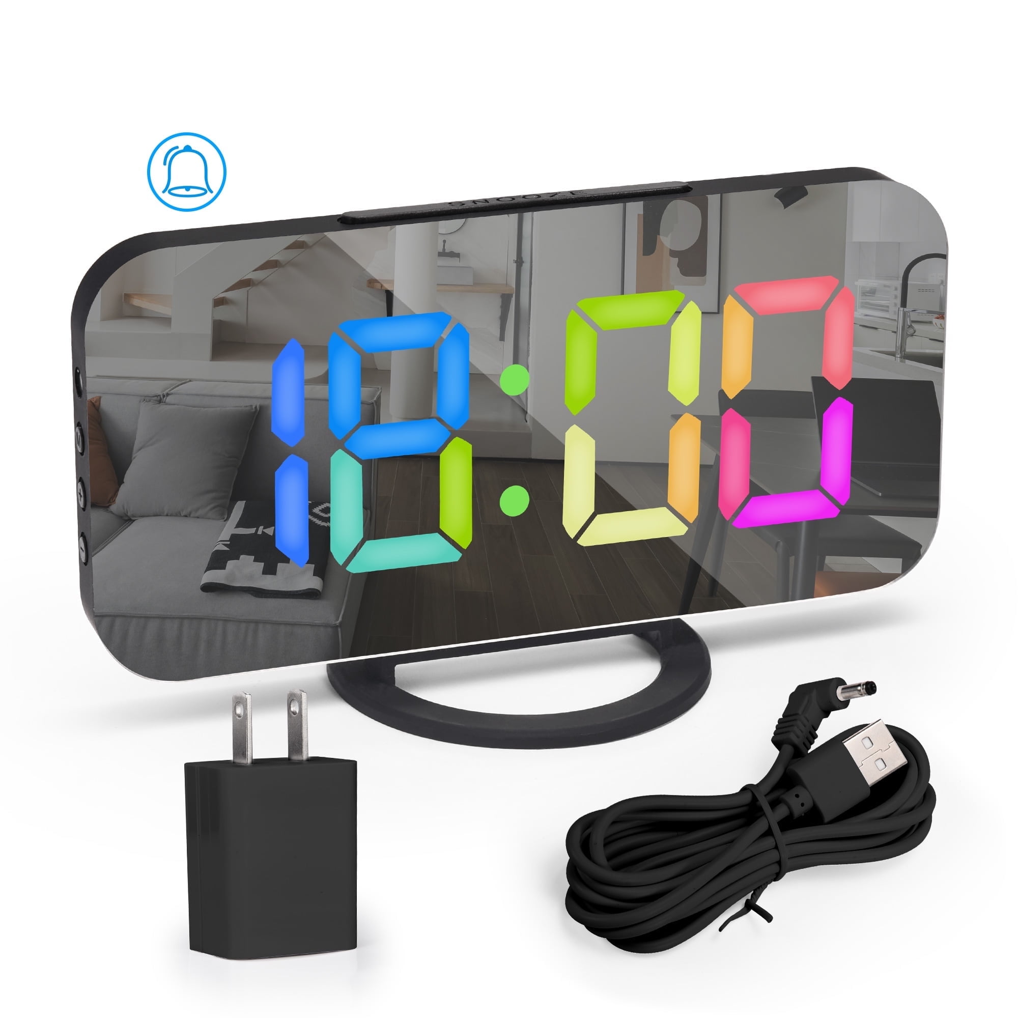 U-pick 6.6" LED Mirror Digital Alarm Clock with 2 USB Ports, Adjustable ...
