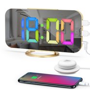 Digital Alarm Clock，6.6" Large Mirrored LED Clock Modern Mirror Desk ...