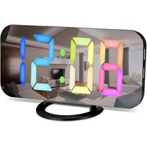 Digital Alarm Clock，6.6" Large Mirrored LED Clock Modern Mirror Desk ...