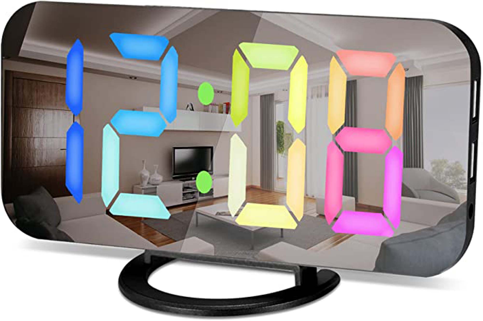 Digital Alarm Clock，6.6" Large Mirrored LED Clock Modern Mirror Desk ...