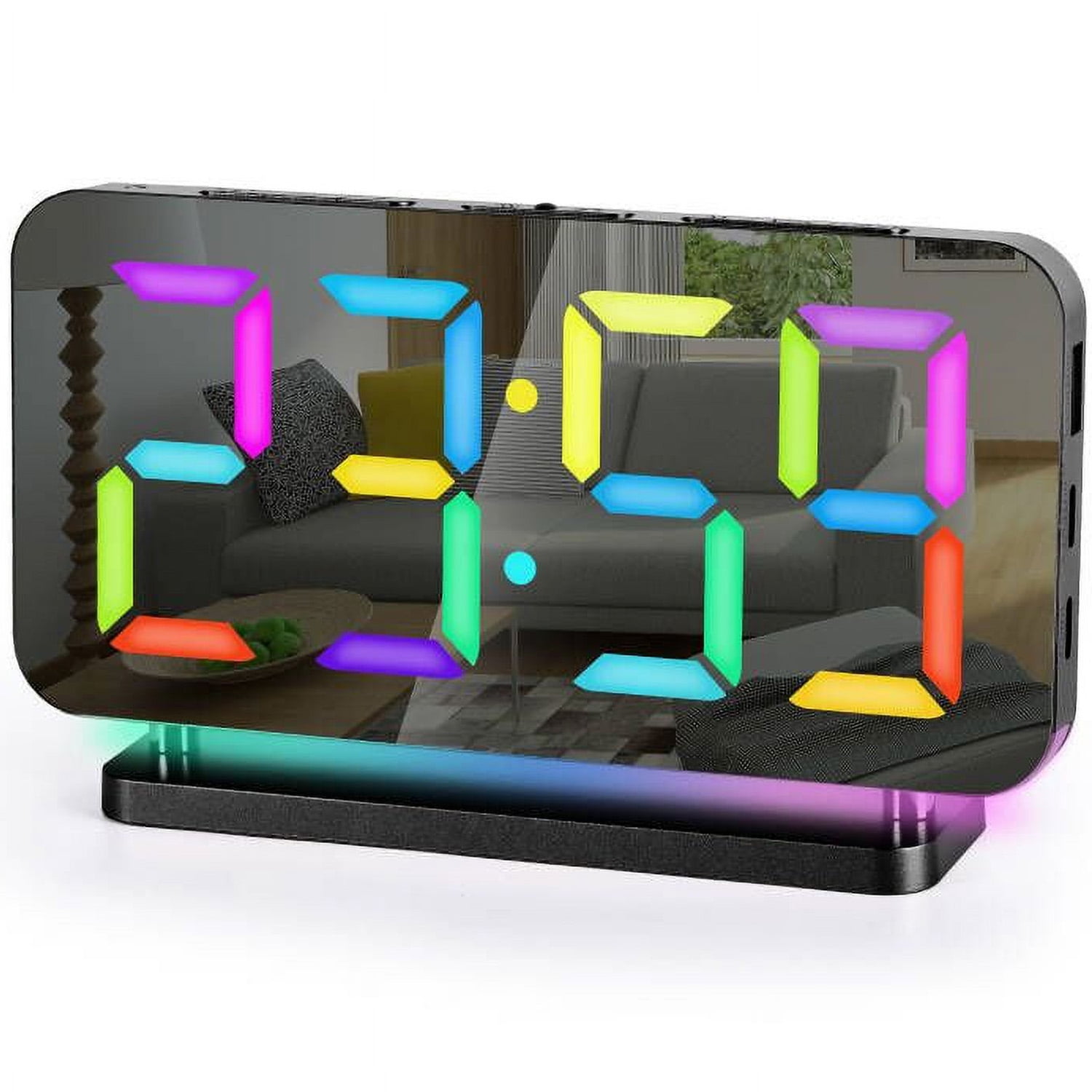 U-pick Digital Alarm Clock for Home Bedroom,RGB 10 Colors Night Light ...