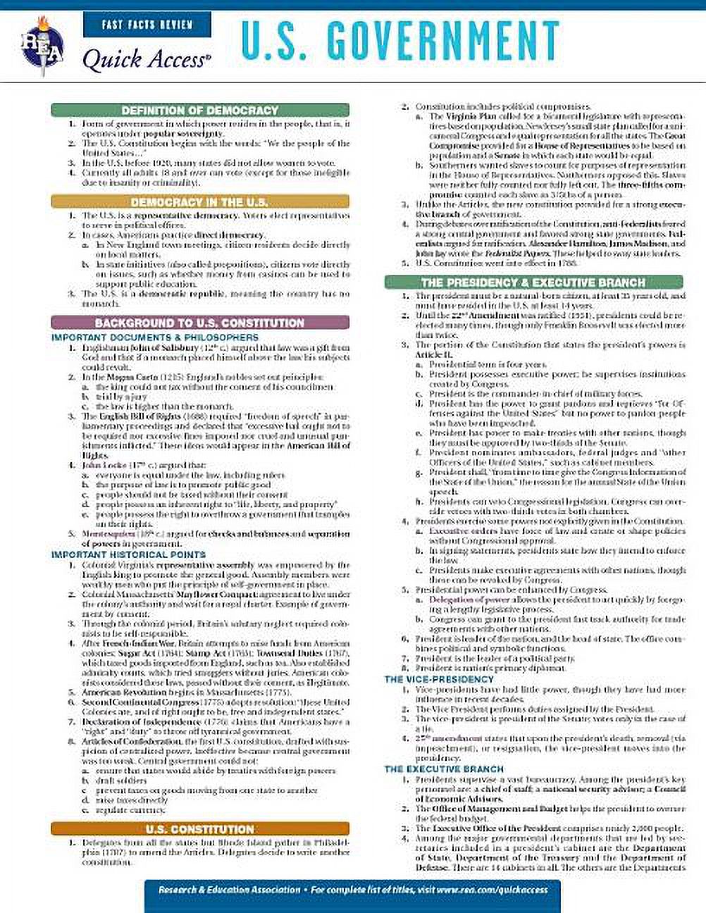 U.s. Government : Rea Quick Access Reference Chart - Walmart.com