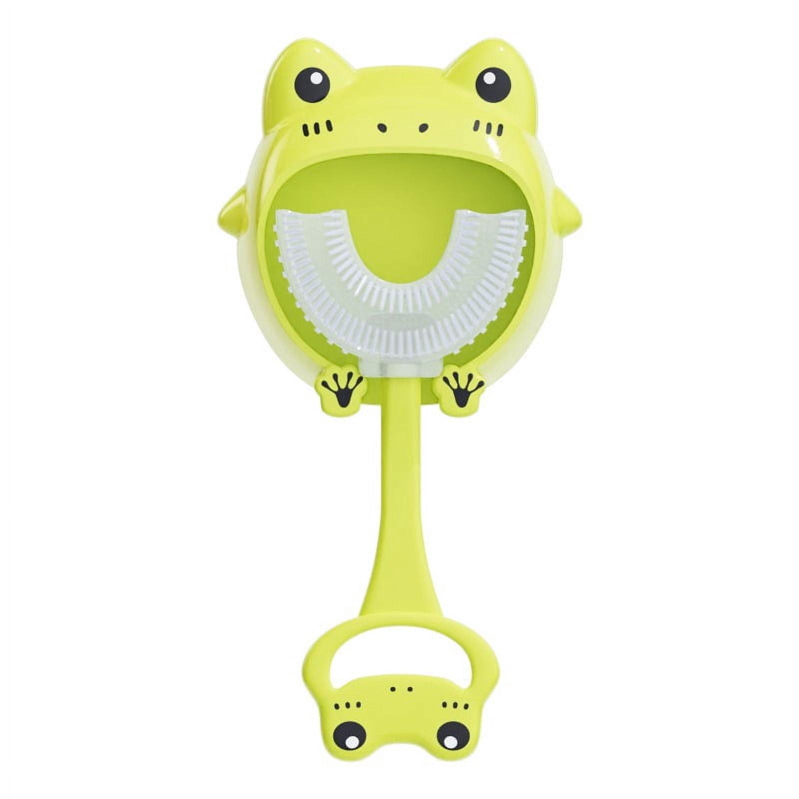 U-shape Kids Toothbrush Cartoon Frog Print Toothbrush With Holder ...