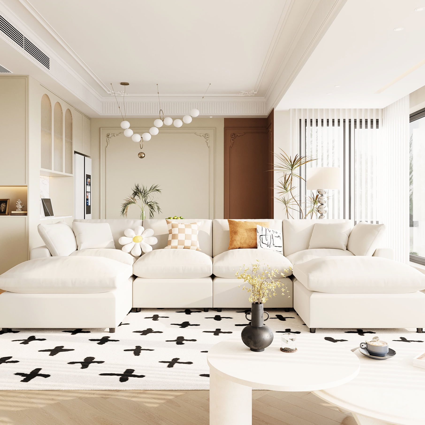 U-shape Living Room Furniture - Foam+pocket Spring Seat & Beige Color ...