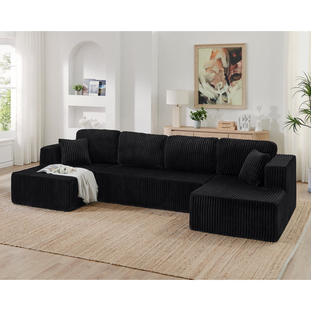 U shape Modular Sectional Sofa, Compressed Sectional Sofa Modern Minimalist Style Corduroy Couch ...