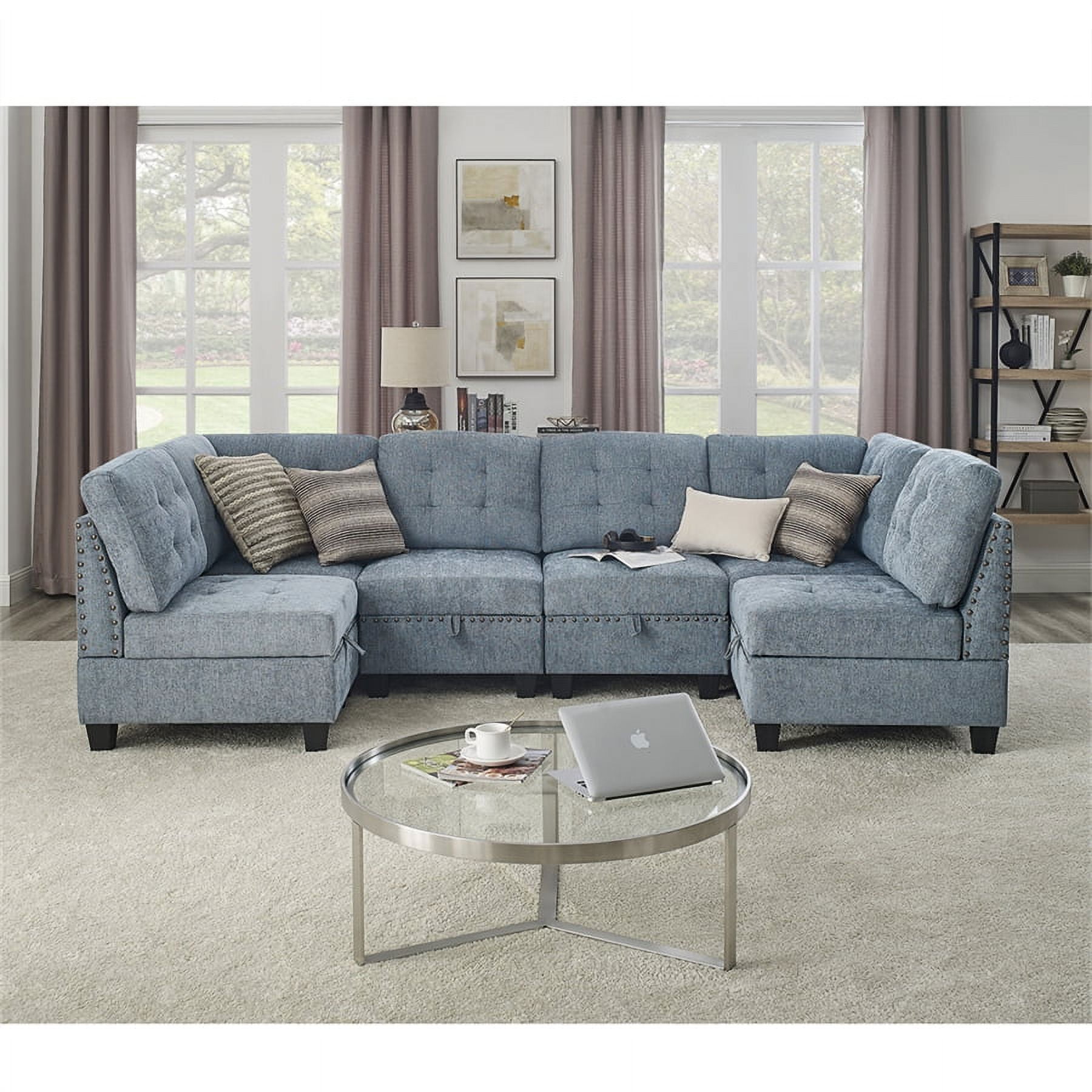 U shape Modular Sectional Sofa with Storage Space, Modern Modular ...