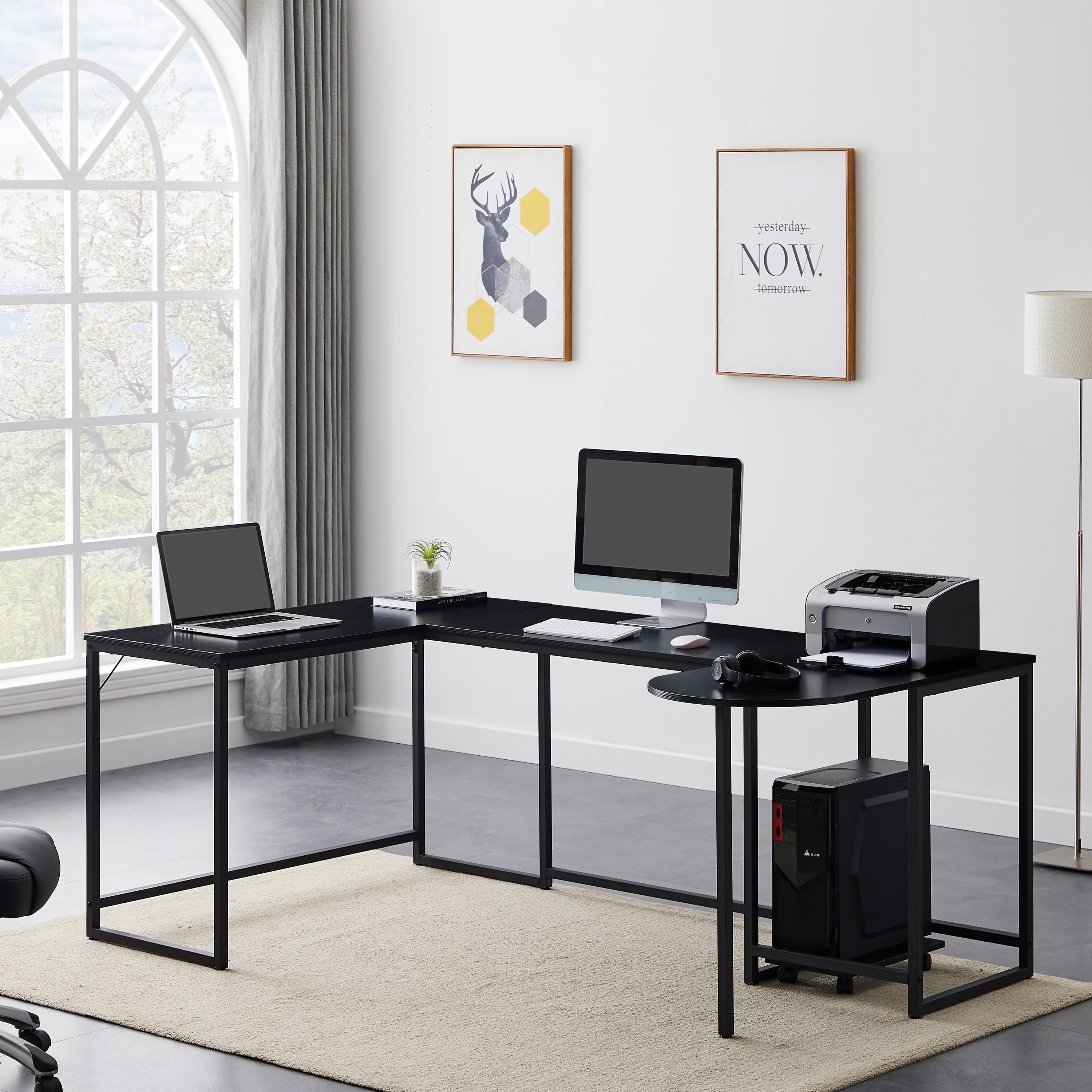 U-shaped Computer Desk, Industrial Corner Writing Desk with CPU Stand ...