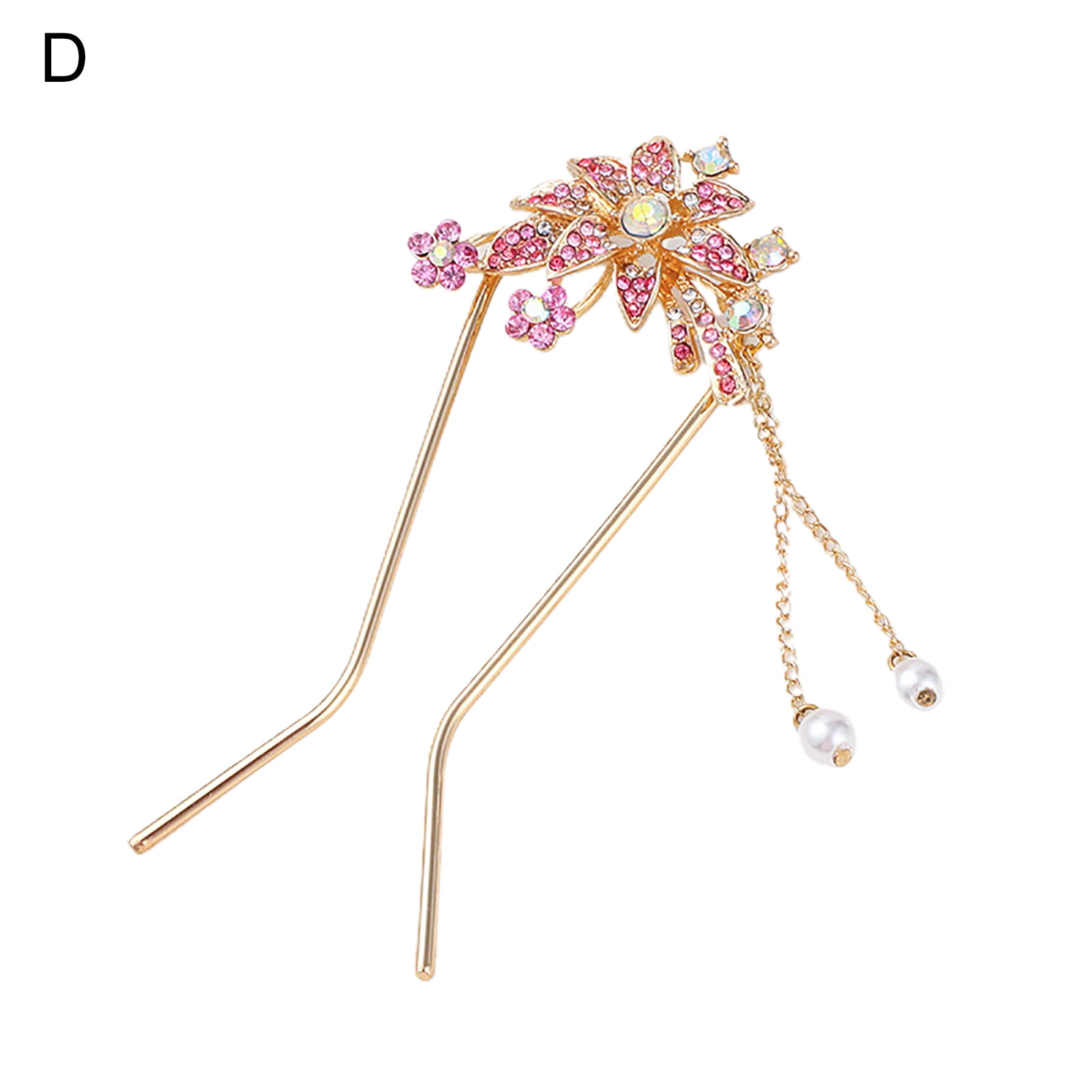 U-shaped Faux Pearls Tassel Hair Fork Gift Women Elegant Leaf ...