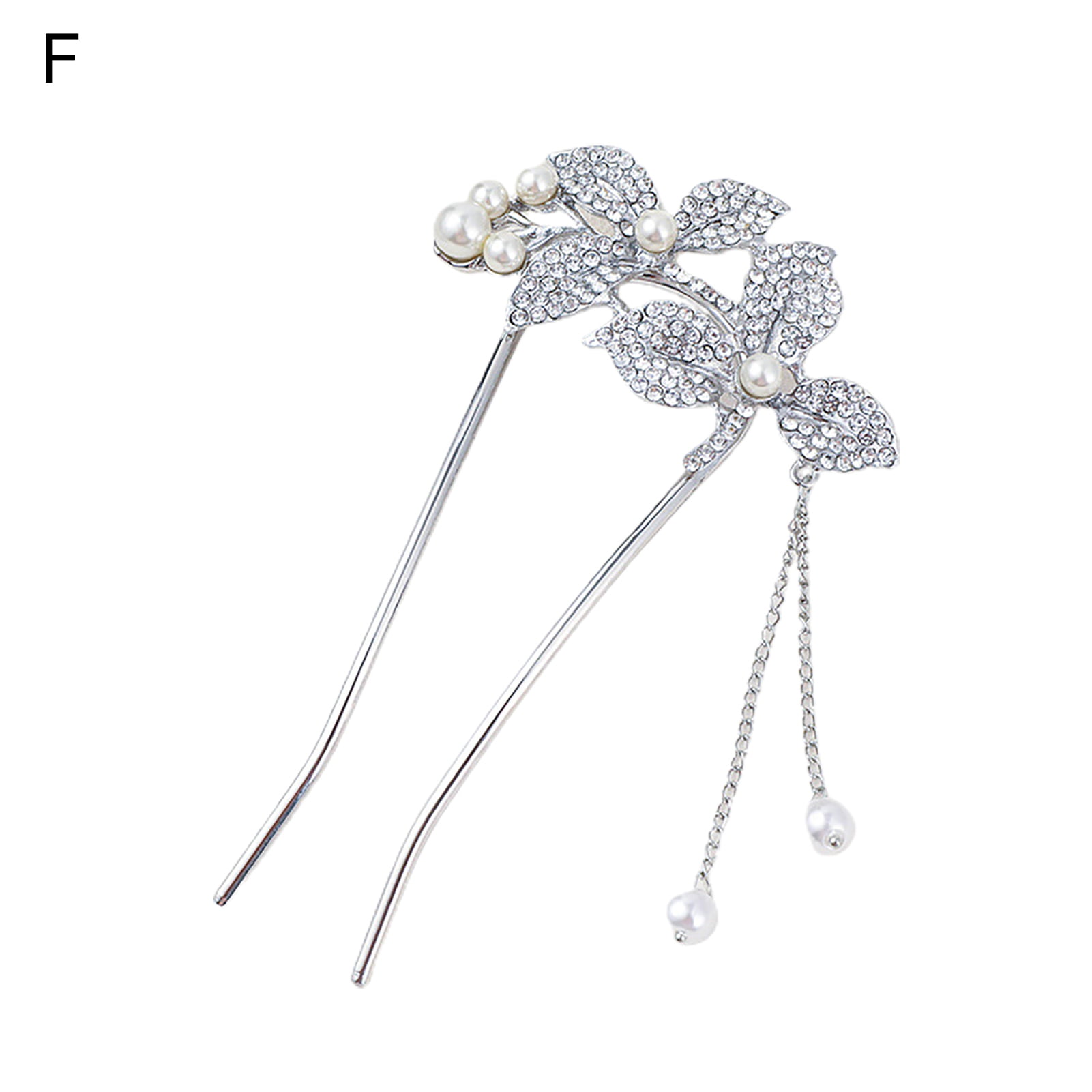 U-shaped Faux Pearls Tassel Hair Fork Gift Women Elegant Leaf ...