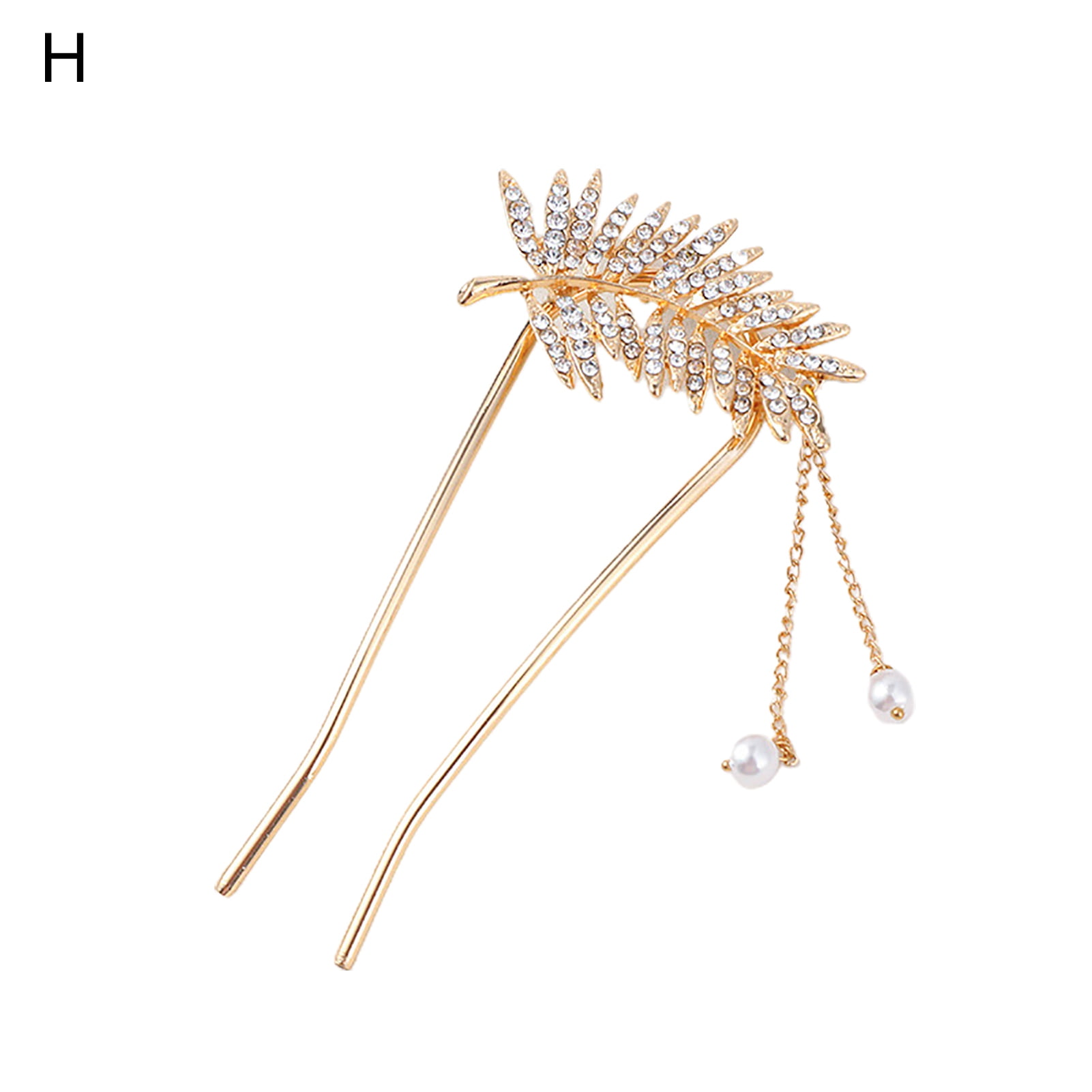 U-shaped Faux Pearls Tassel Hair Fork Gift Women Elegant Leaf ...
