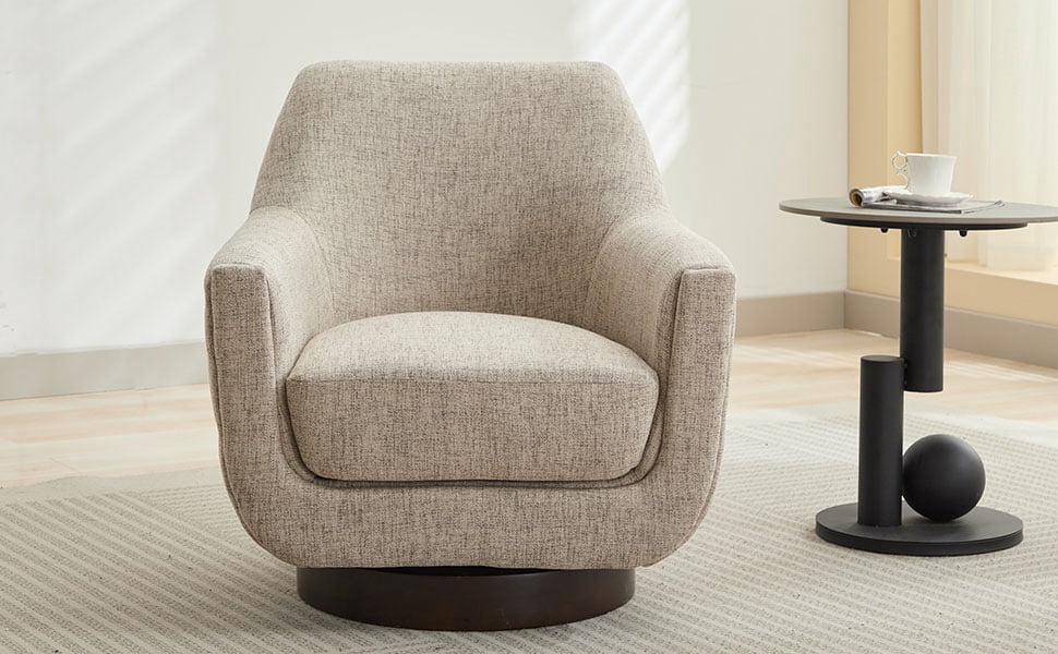 U-shaped Fully Assembled Swivel Chair, Linen Fabric Round Barrel Chair ...