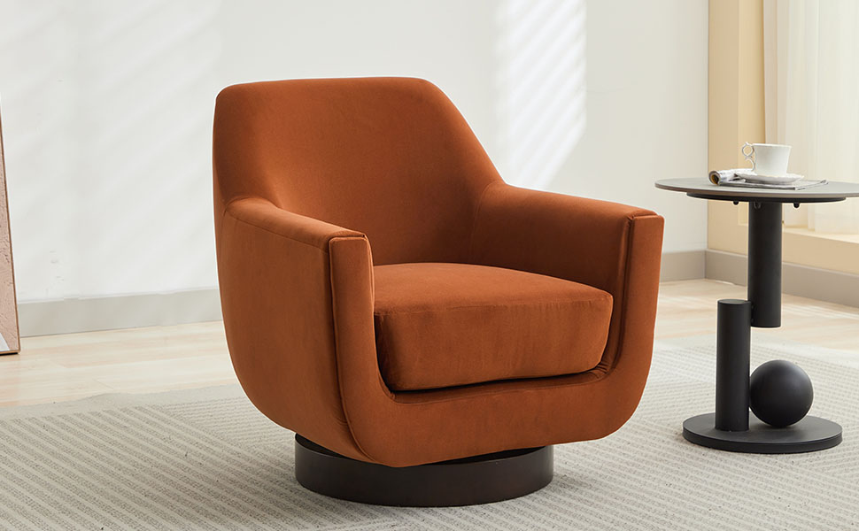 U-shaped Fully Assembled Swivel Chair, Round Barrel Chair with Velvet ...