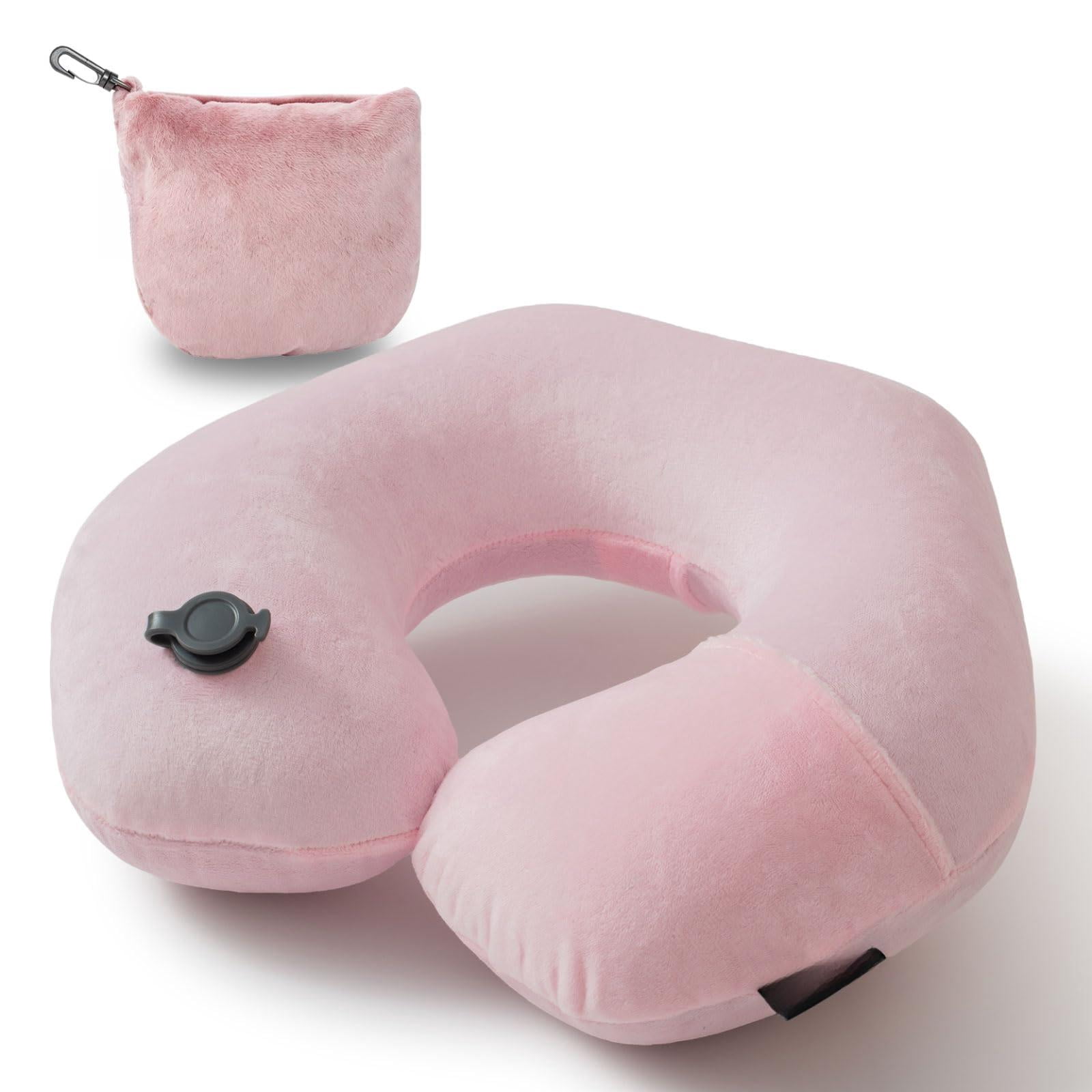 U-shaped Inflatable Neck Pillow Soft Pink Medium For Flight Car Office ...