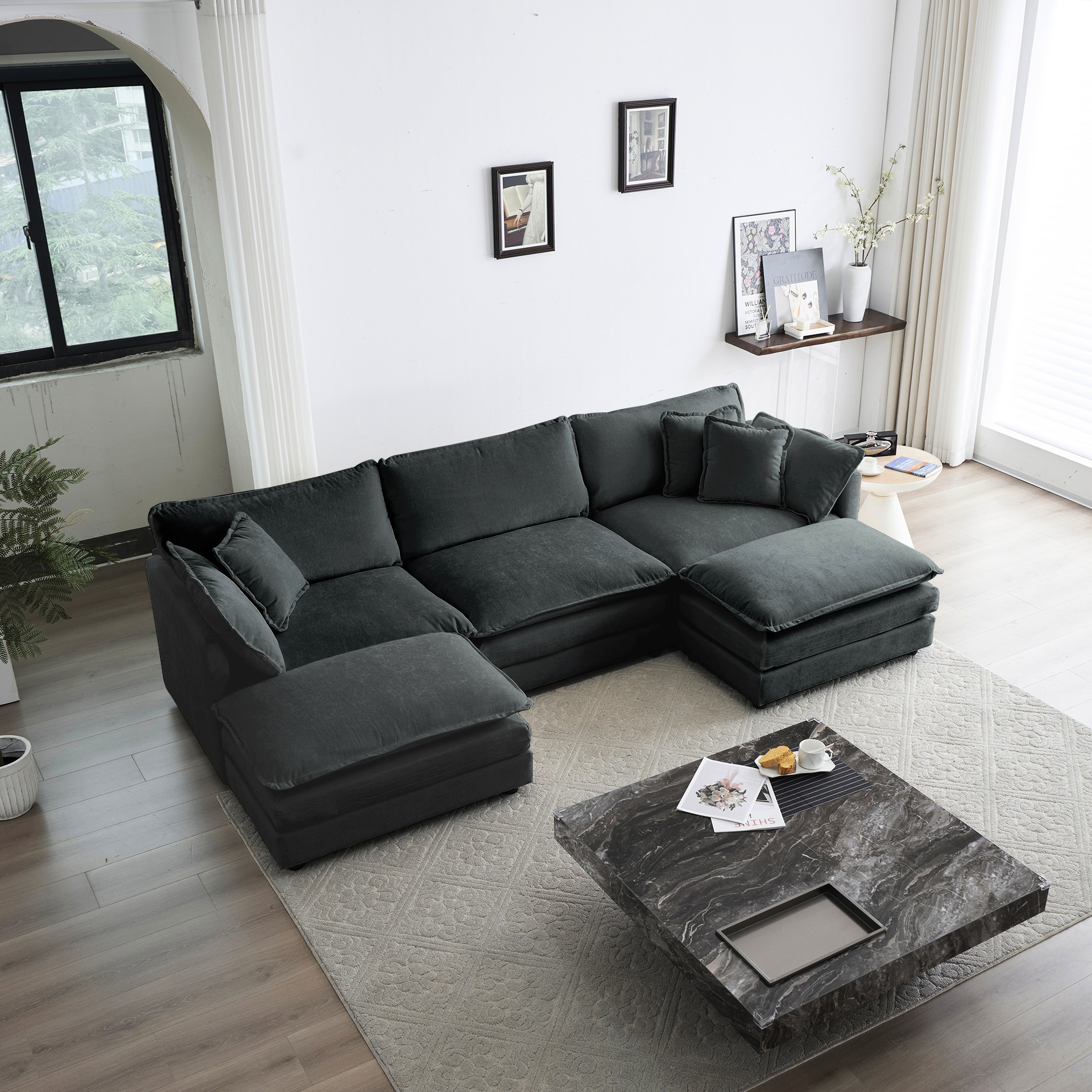 U-shaped Sectional With 2 Ottomans, 5 Gray Chenille, Comfortable Fabric ...