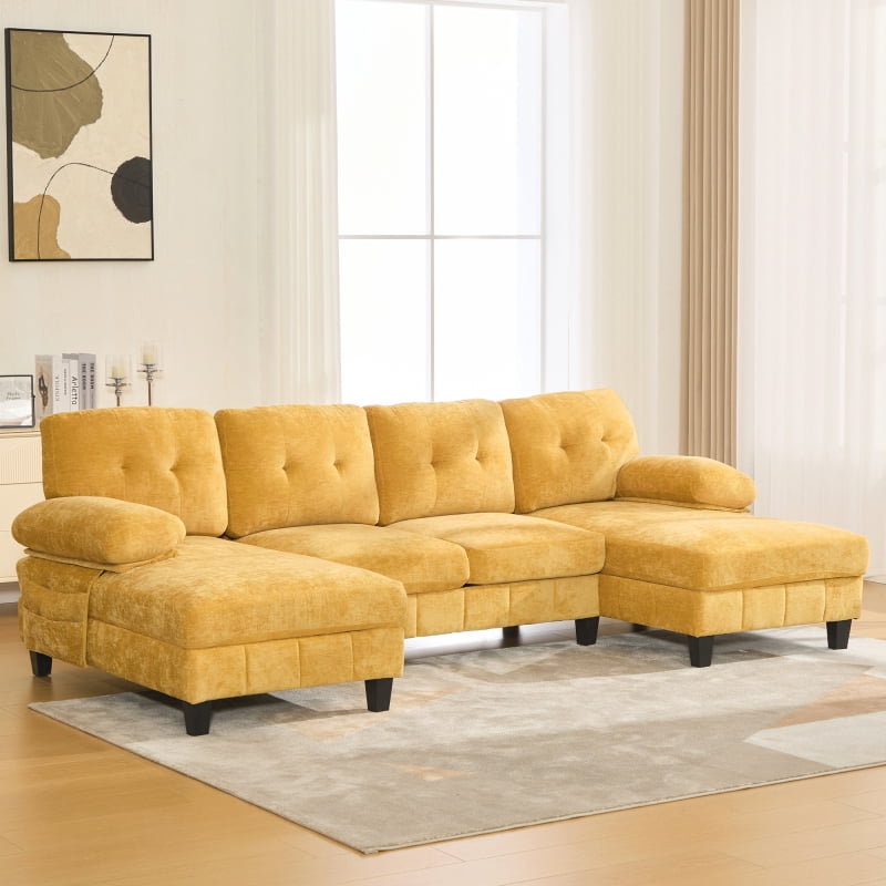 U-shaped Sectional Sofa 103.5" Chenille Fabric Couch with Dual Chaise ...