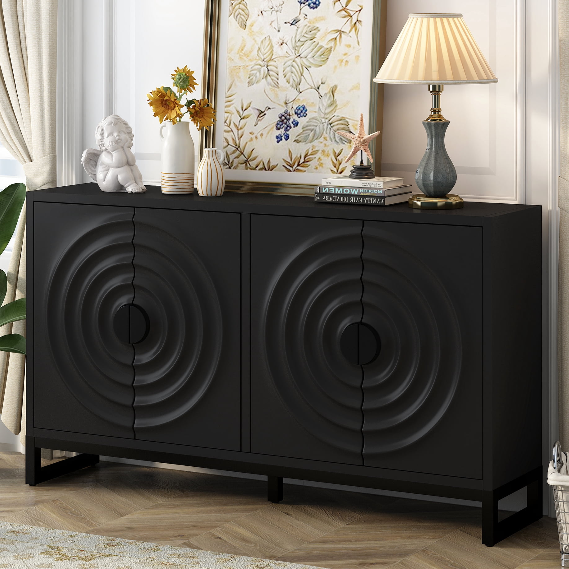 U-style Cabinet With Enticing Water Wave Door Decoration. Rubberwood ...