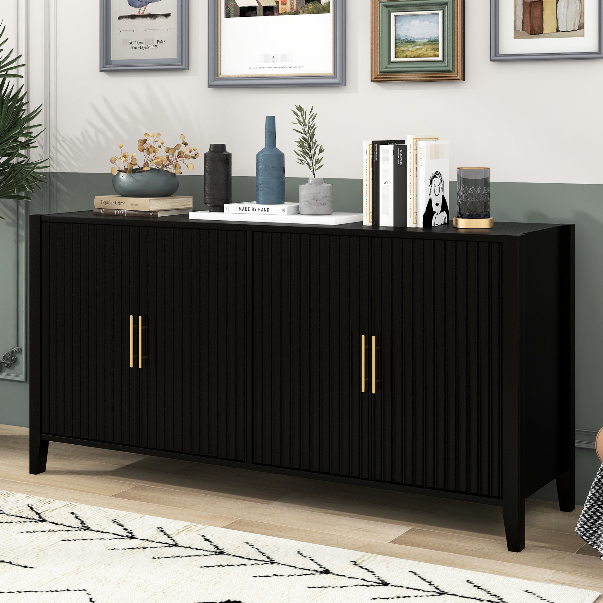 U-style Cabinet With Metal Handles, Wave Design, For Entryway, Kitchen ...