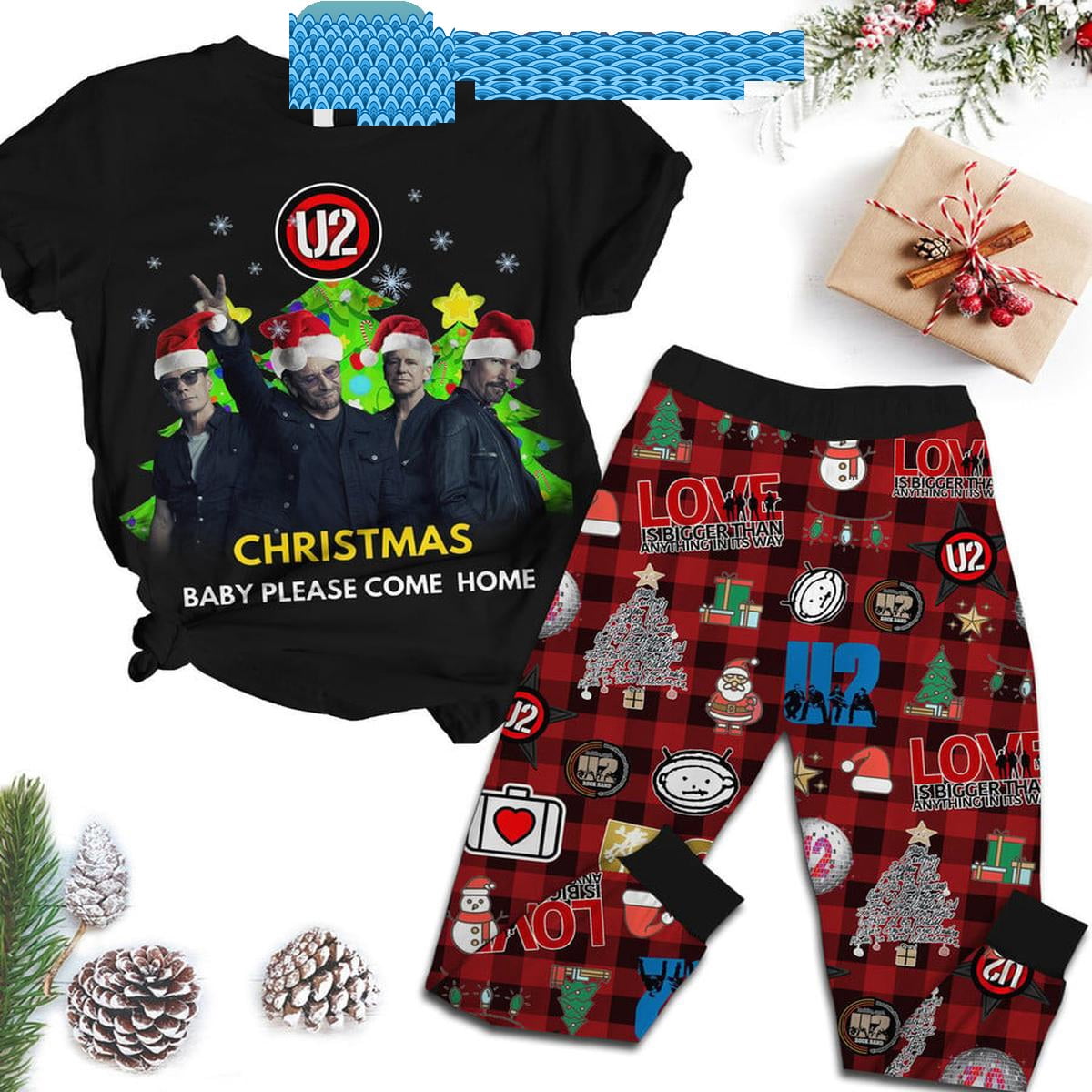 U2 Christmas Baby Please Come Home Pajamas Set Short Sleeve Long Pant ...
