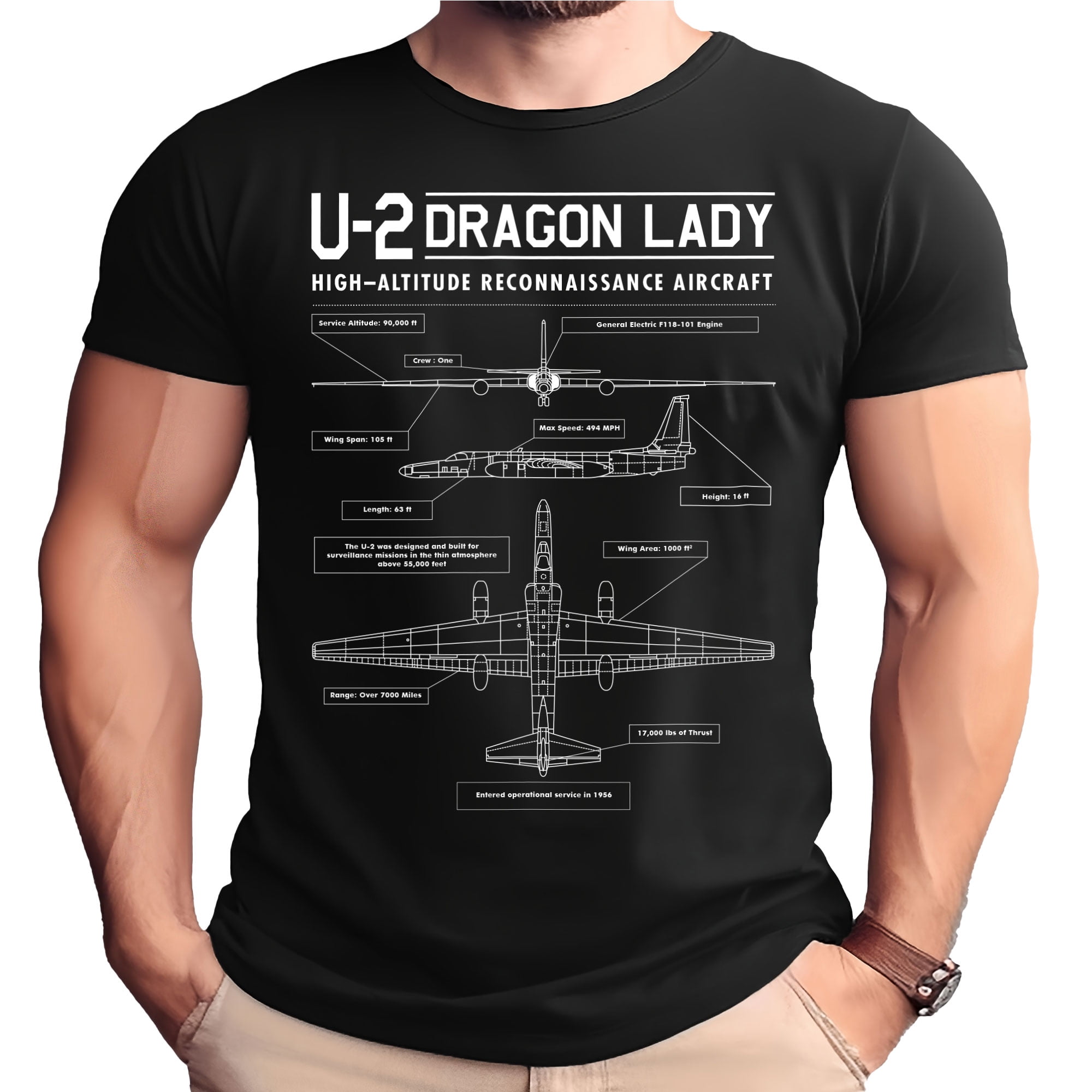 U2 Dragon Lady Blueprint Schematic Shirt-4XL - Walmart.com