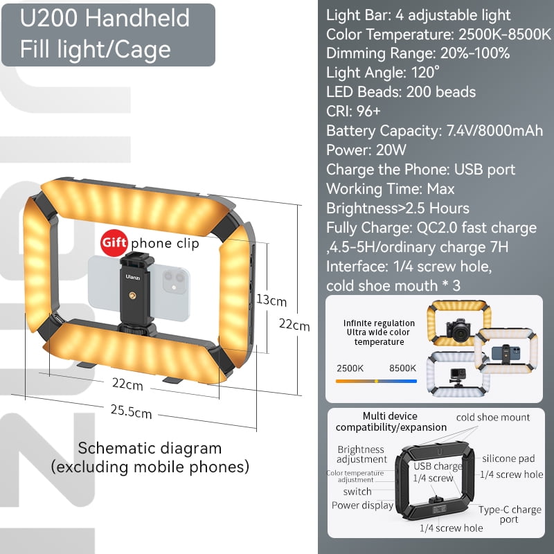 U200 U-200 Smartphone Video Rig LED Video Light 2 in 1 Ring Light Cold ...