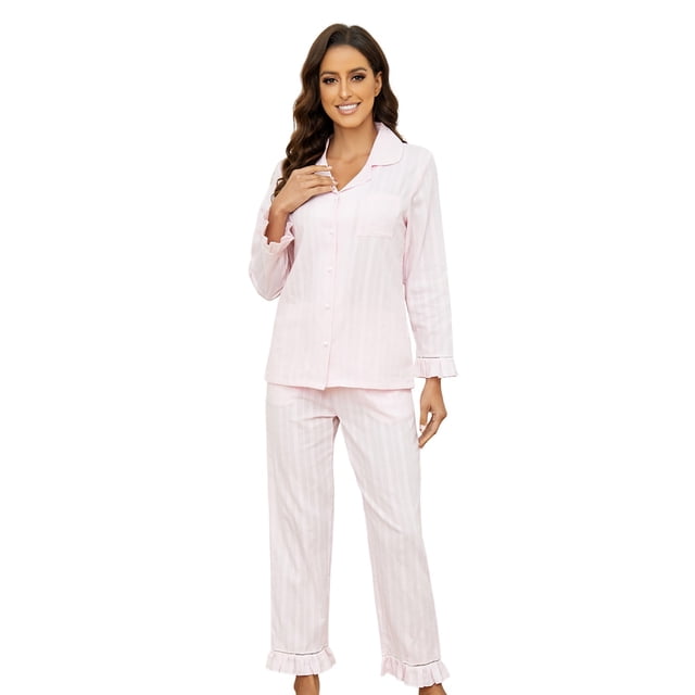 U2SKIIN 100% Cotton Women Pajama Set, Soft Cute Button up Long Sleeve ...
