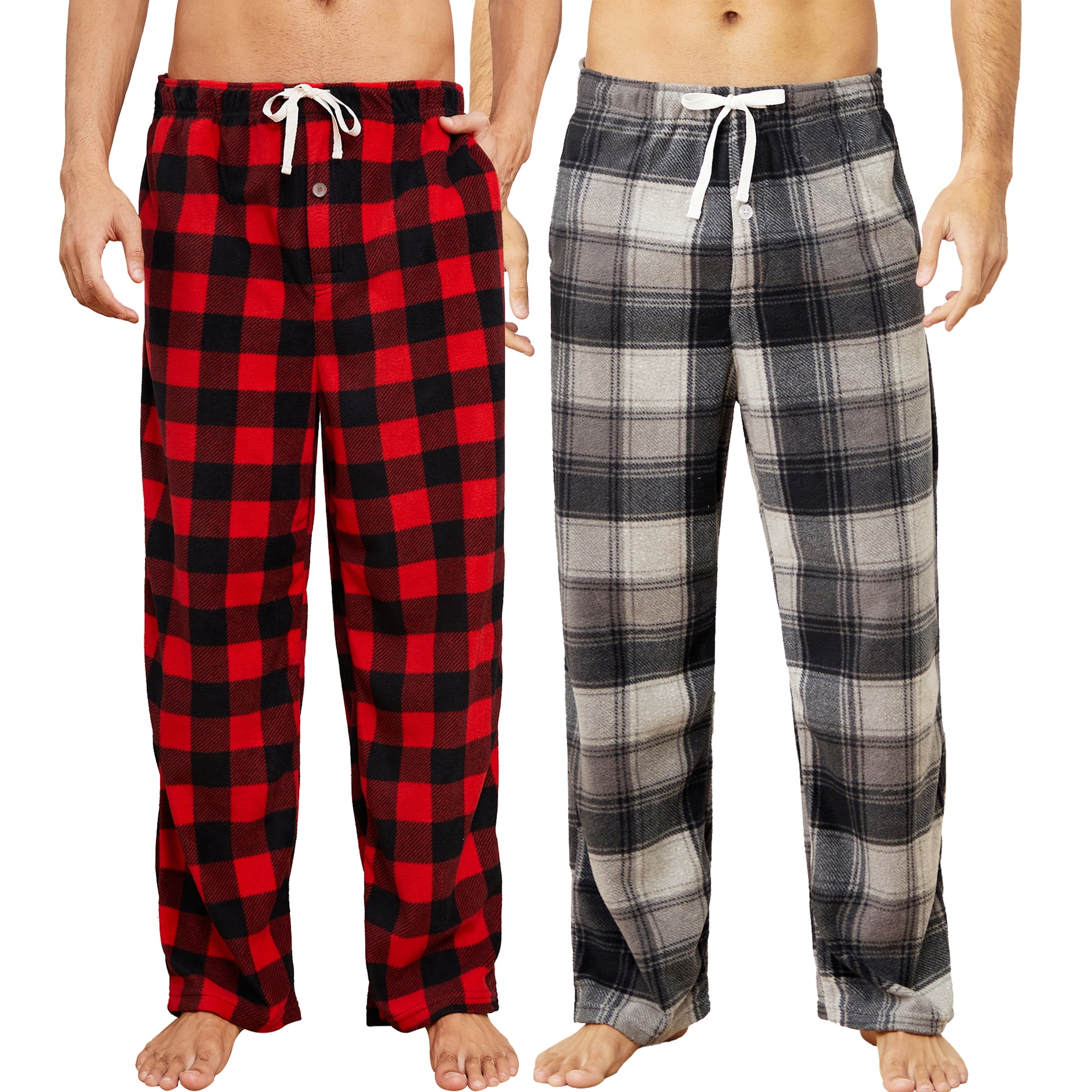 U2SKIIN 2 Pack Mens Fleece Pajama Pants, with Pockets Plaid Pj Bottoms ...