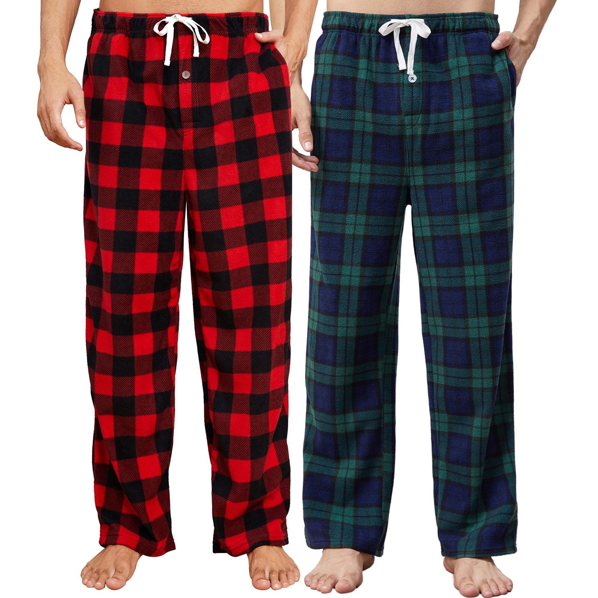 U2SKIIN 2 Pack Mens Fleece Pajama Pants, with Pockets Plaid Pj Bottoms ...