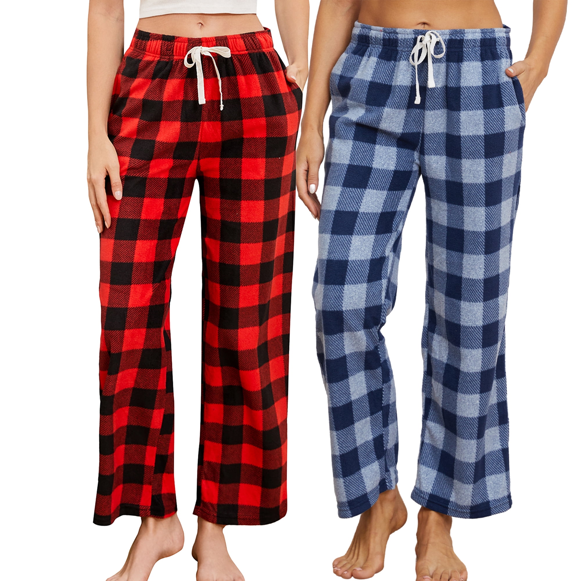 U2SKIIN 2 Pack Women Fleece Pajama Pants, Comfy Plaid PJ Bottoms For ...
