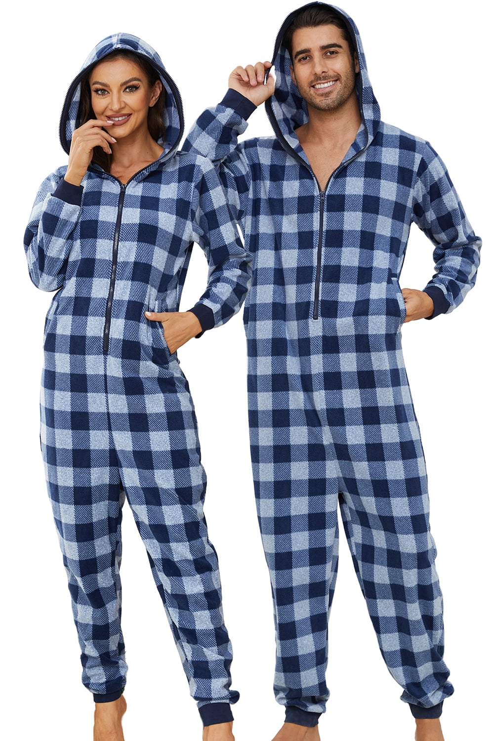 U2SKIIN Couple Onesie Pajama Sets, Hooded Zipper Christmas Matching ...