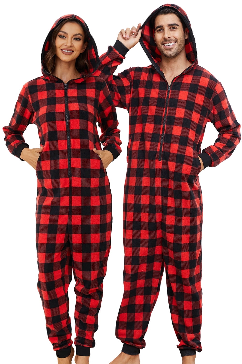 U2SKIIN Couple Onesie Pajama Sets, Hooded Zipper Christmas Matching ...