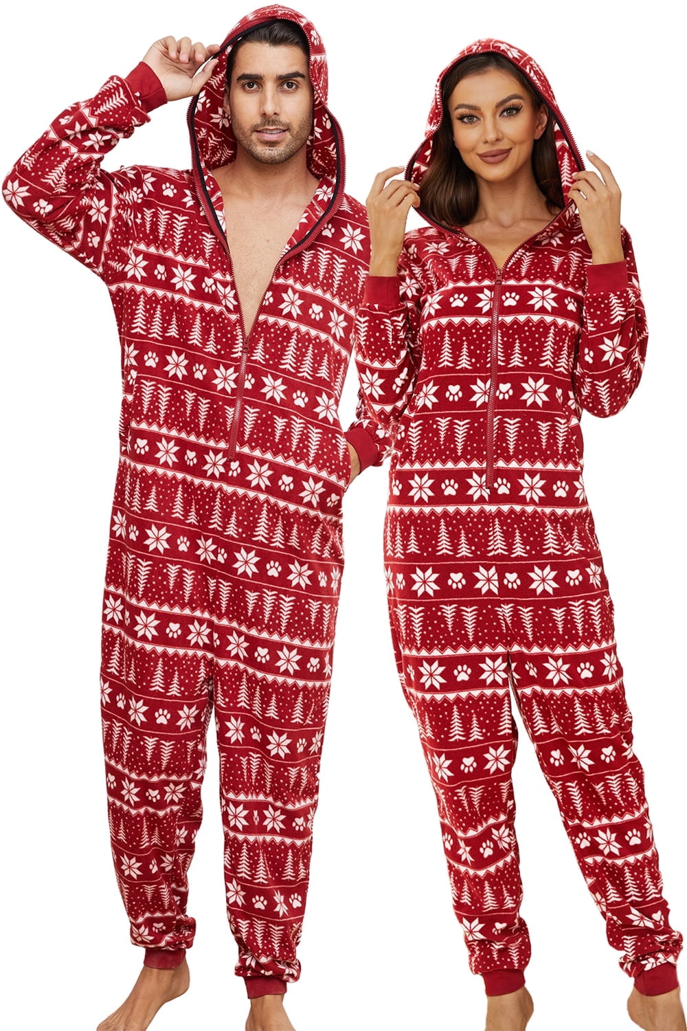U2SKIIN Couple Onesie Pajama Sets, Hooded Zipper Christmas Matching ...