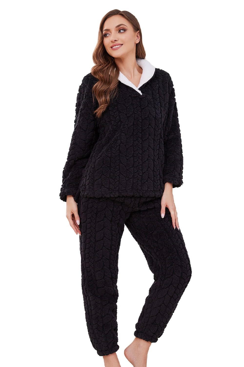 U2SKIIN Fluffy Pajamas set for Women Fleece Pullover 2 Piece Pjs Set ...