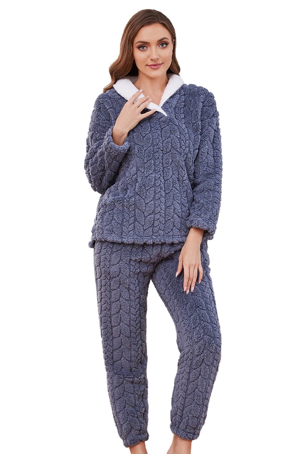 U2SKIIN Fluffy Pajamas set for Women Fleece Pullover 2 Piece Pjs Set ...