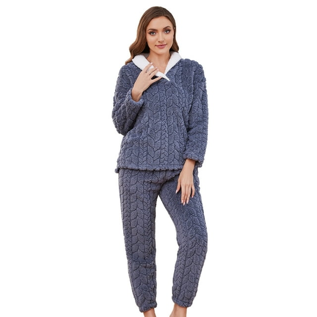 U2SKIIN Fluffy Pajamas set for Women Fleece Pullover 2 Piece Pjs Set ...