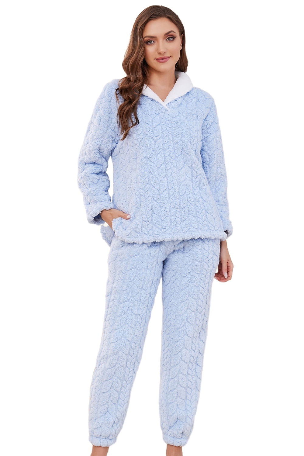 U2SKIIN Fluffy Pajamas set for Women Fleece Pullover 2 Piece Pjs Set ...
