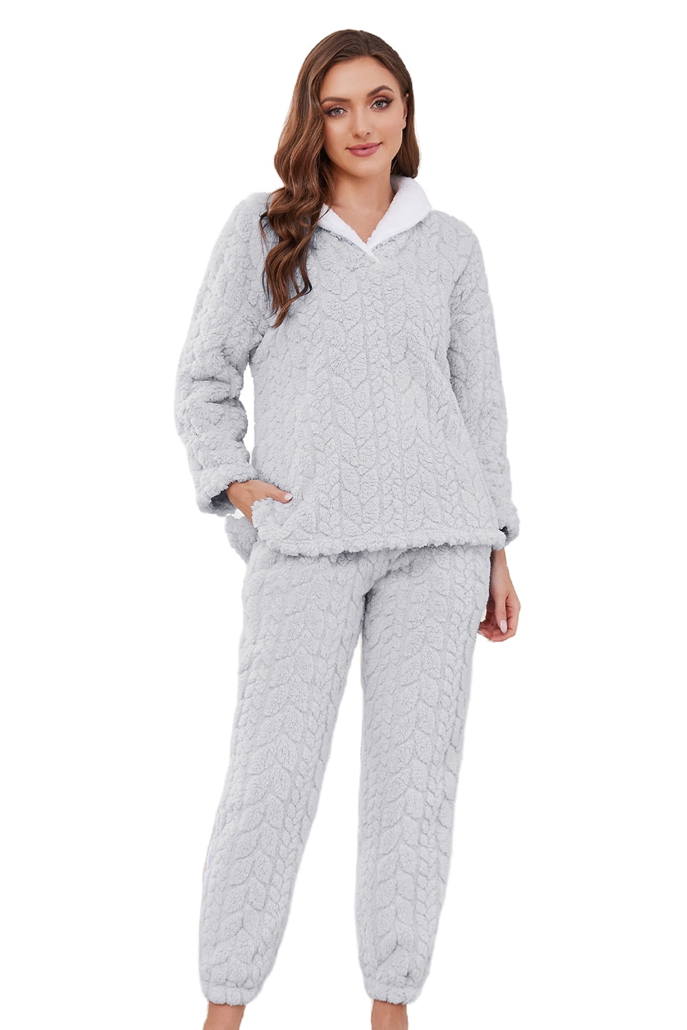 U2SKIIN Fluffy Pajamas set for Women Fleece Pullover 2 Piece Pjs Set ...