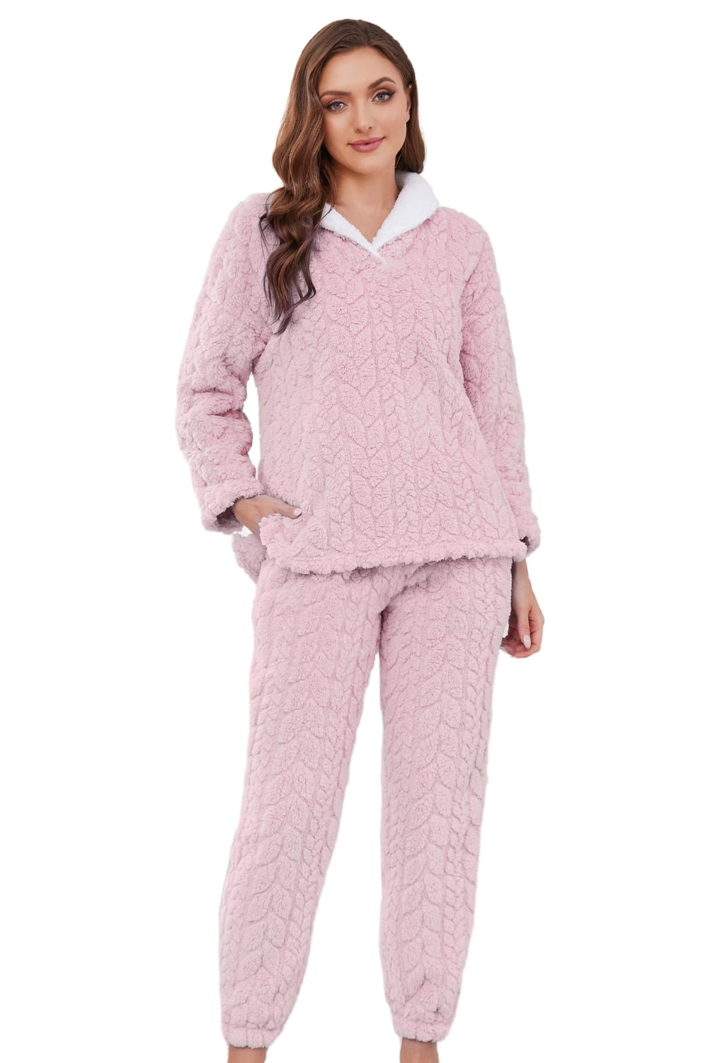 U2SKIIN Fluffy Pajamas set for Women Fleece Pullover 2 Piece Pjs Set ...