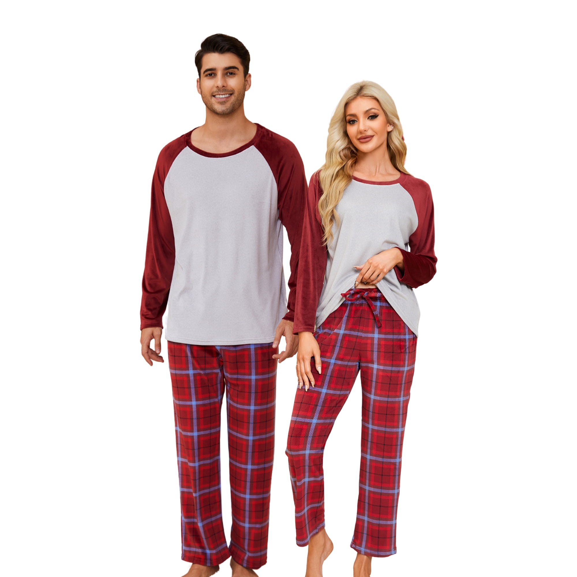 U2SKIIN Matching Pajamas for Couples, Plaid Ultra Soft Pullover Pjs Set ...