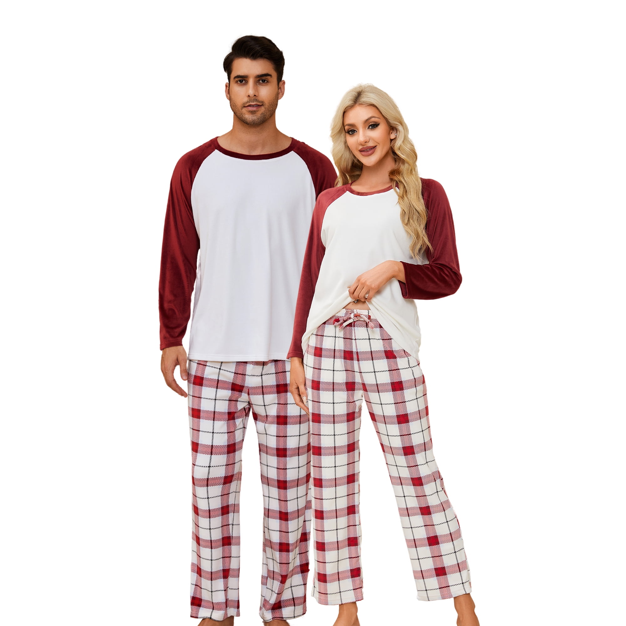 U2SKIIN Matching Pajamas for Couples, Plaid Ultra Soft Pullover Pjs Set ...