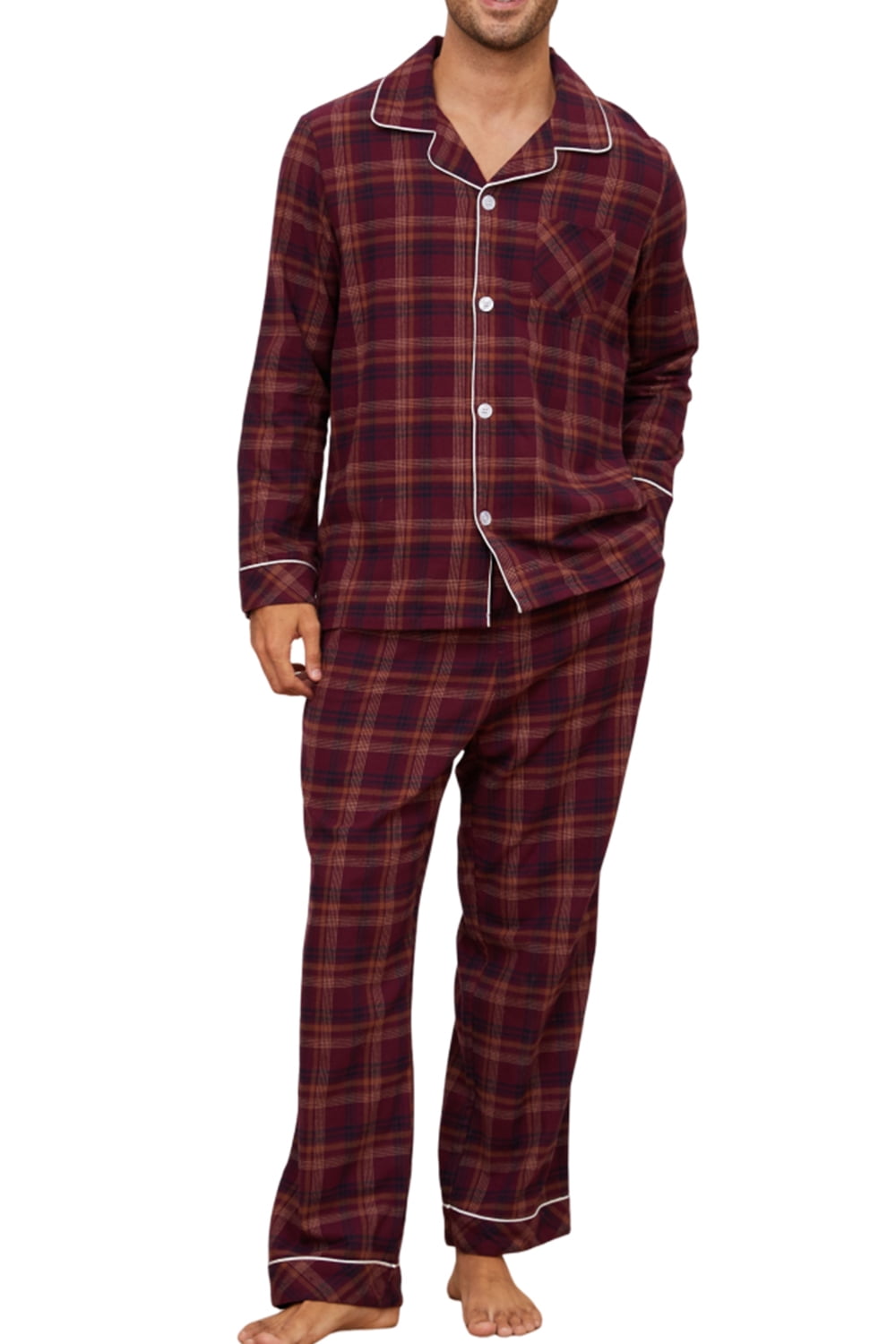 U2SKIIN Men's 100% Cotton Flannel Pajama Sets, Soft Plaid PJS Long Sleeve Sleepwear 2 Piece ...