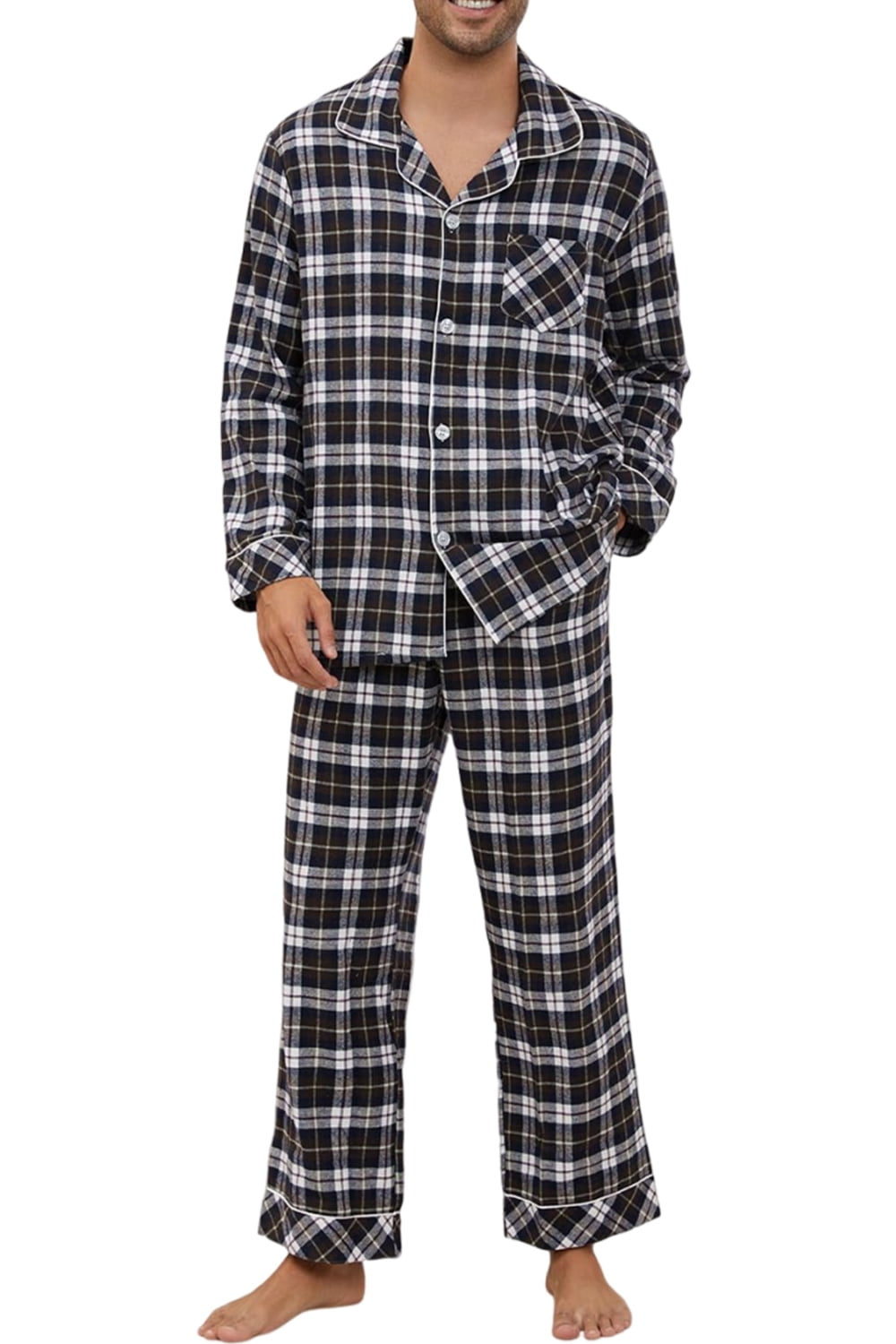 U2SKIIN Men's 100% Cotton Flannel Pajama Sets, Soft Plaid PJS Long Sleeve Sleepwear 2 Piece ...