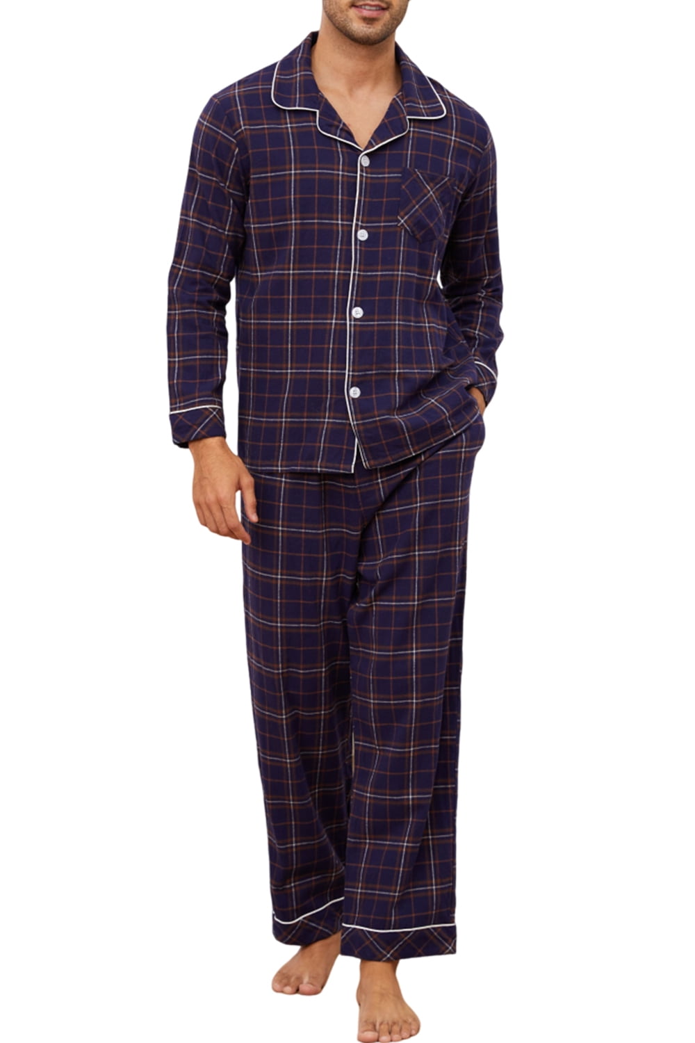 U2SKIIN Men's 100% Cotton Flannel Pajama Sets, Soft Plaid PJS Long Sleeve Sleepwear 2 Piece ...