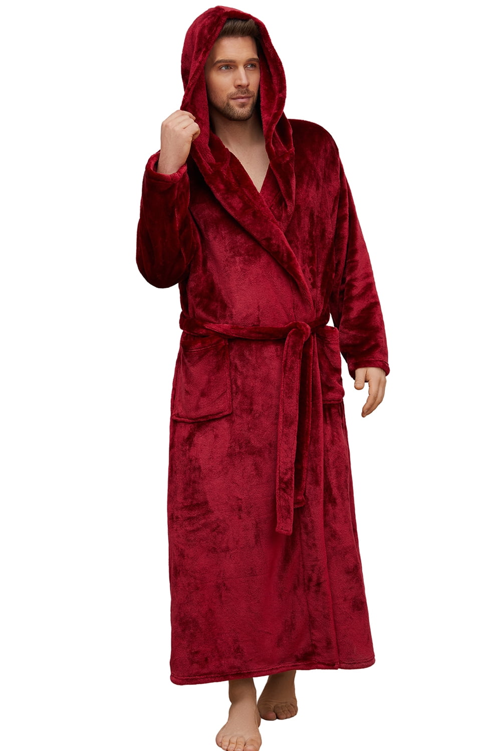 U2SKIIN Mens Big and Tall Robe with Hooded, Full Length Thickened Plush ...